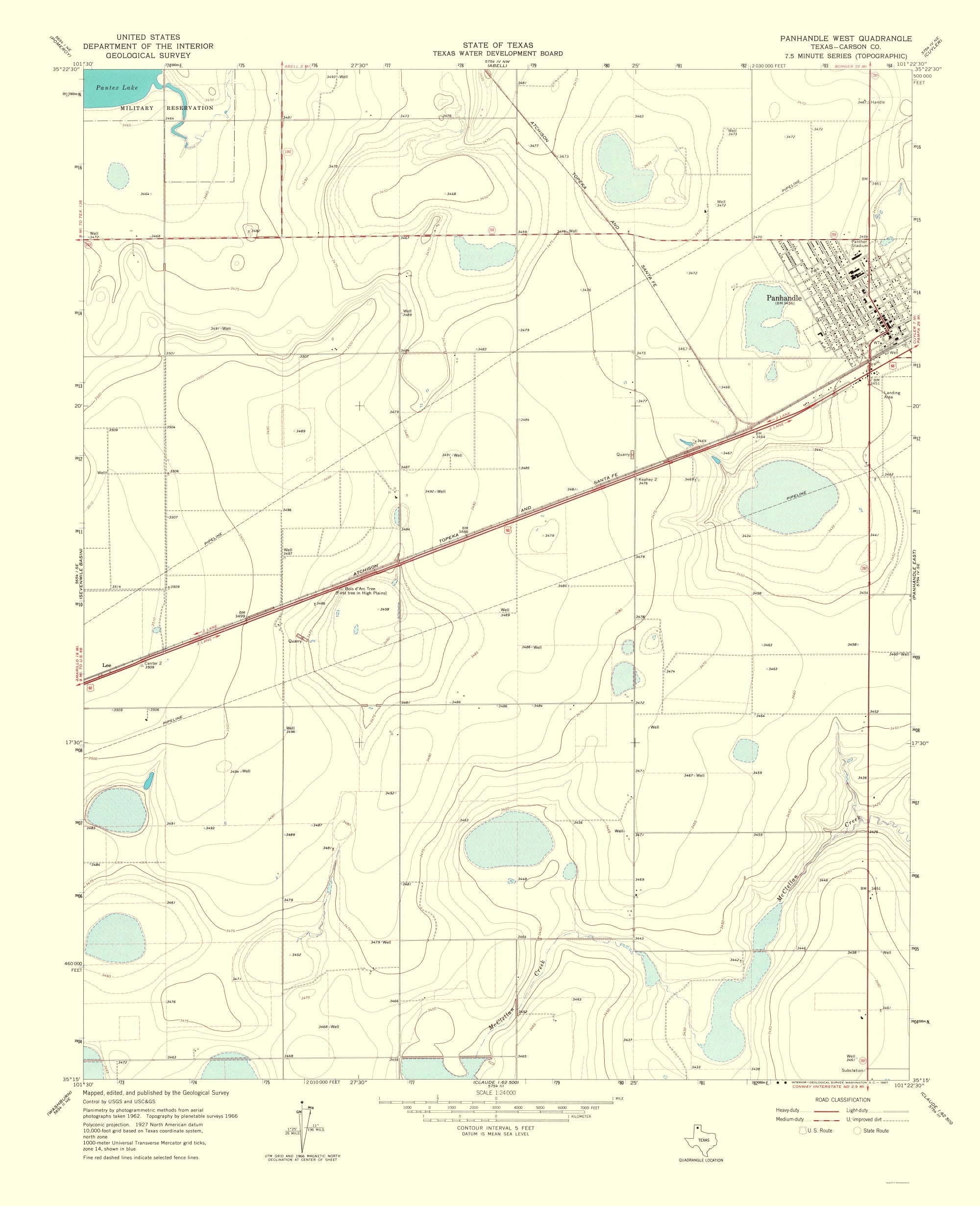 Topographical Map - Panhandle Texas West Quad - USGS 1967 - 23 x 28.30 ...