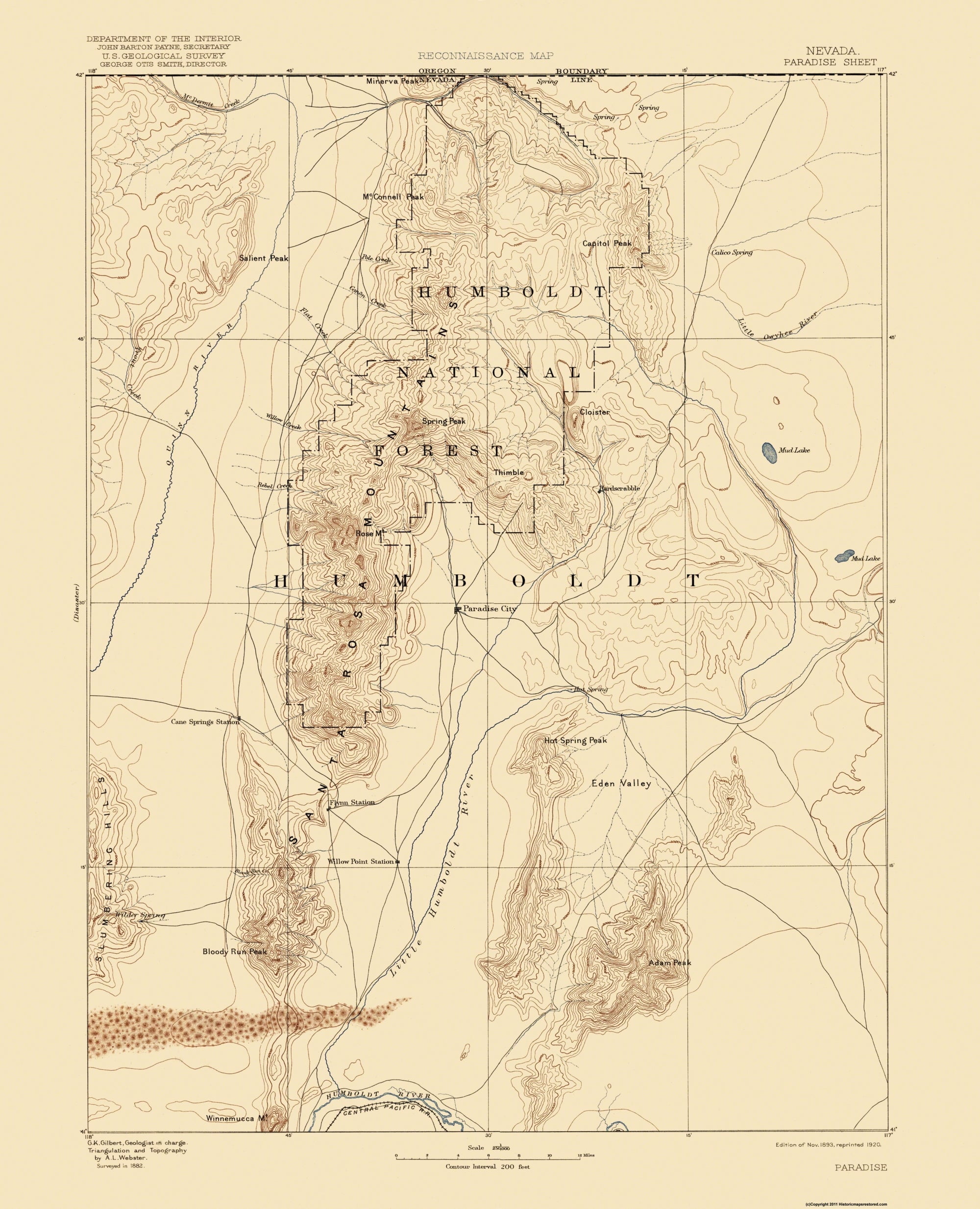 Topographical Map - Paradise Nevada Sheet - USGS 1893 - 23 x 28.38 ...