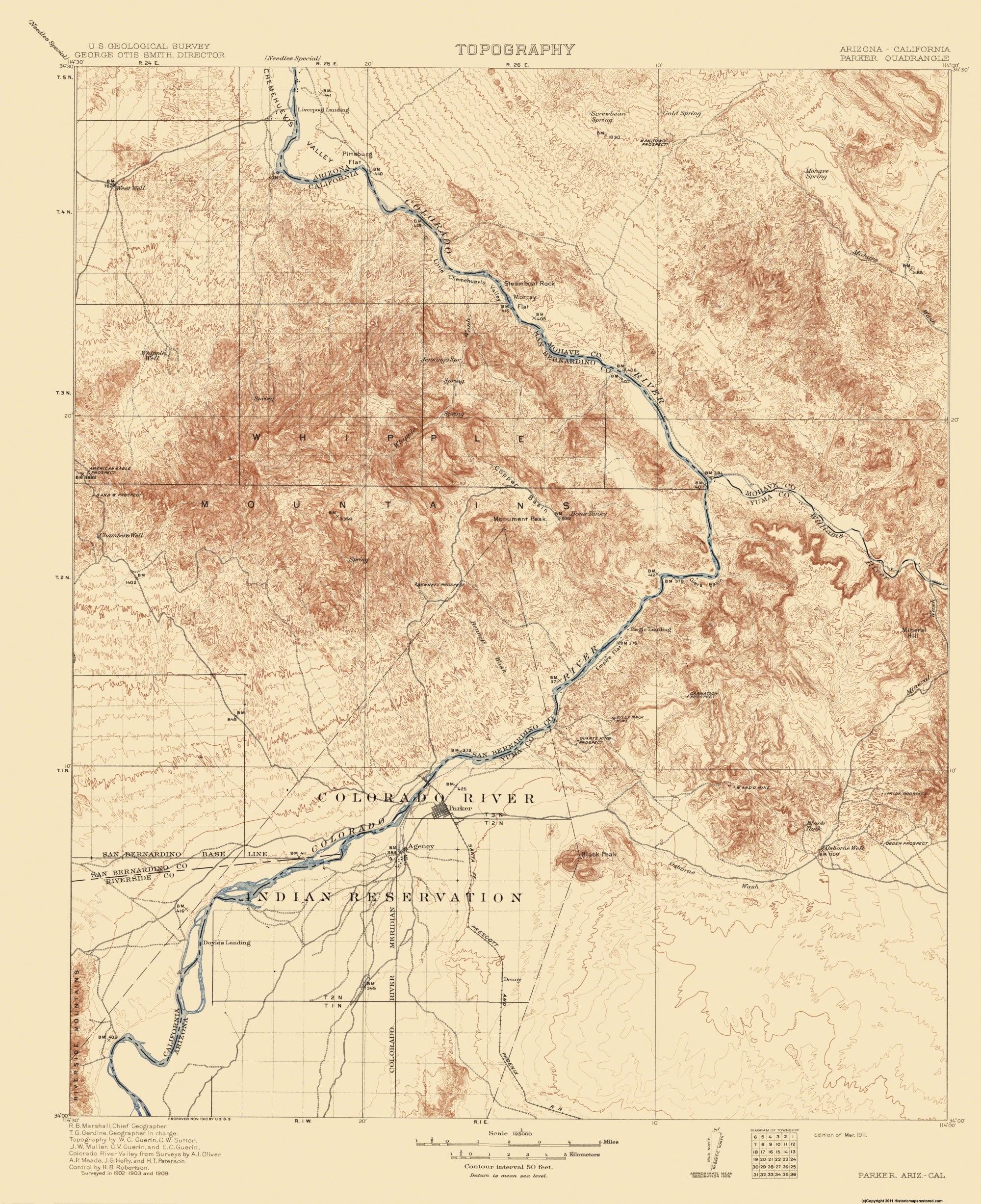 Topographical Map - Parker Arizona California Quad - USGS 1911 - 23 x ...