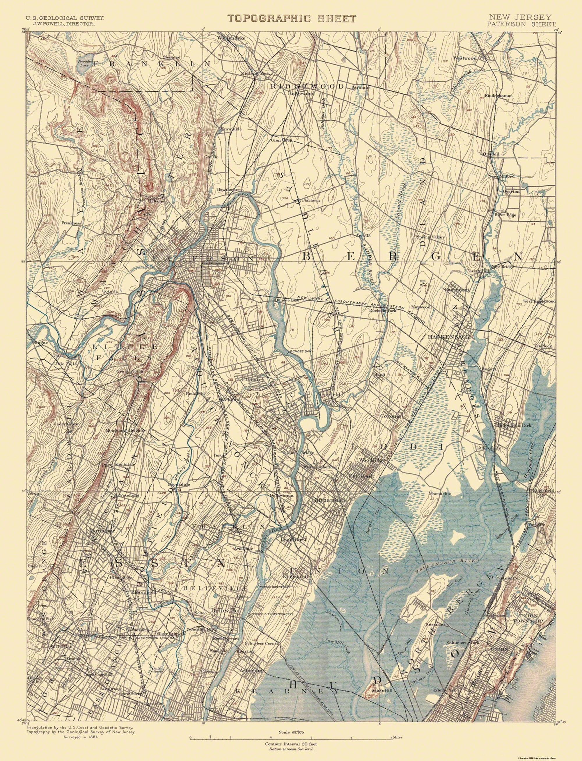 Topographical Map - Paterson New Jersey Quad - USGS 1887 - 23 x 30.10 ...