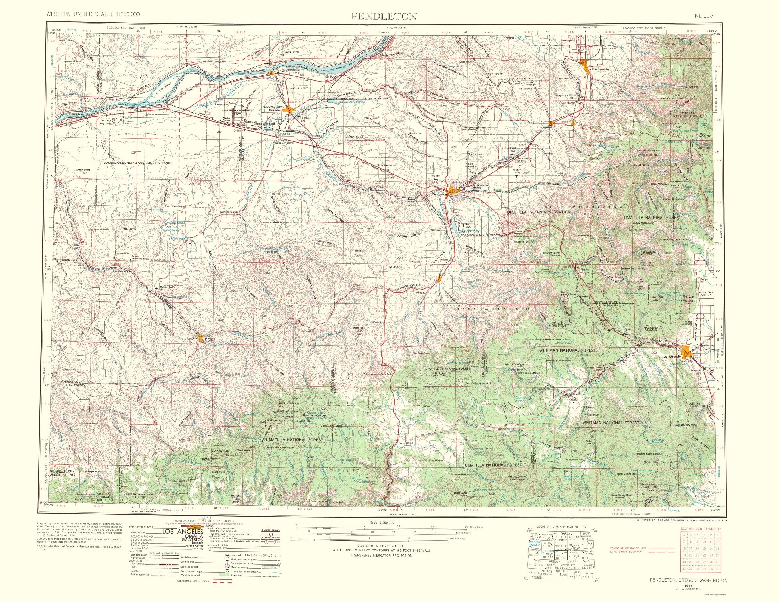 Topographical Map - Pendleton Oregon Washington Quad - USGS 1964 - 23 x ...