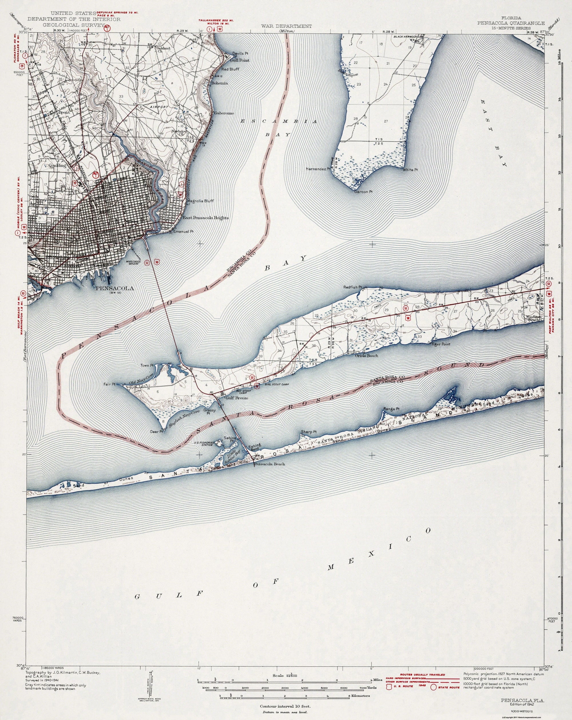 Topographical Map - Pensacola Florida Quad - USGS 1942 - 23 x 28.91 ...