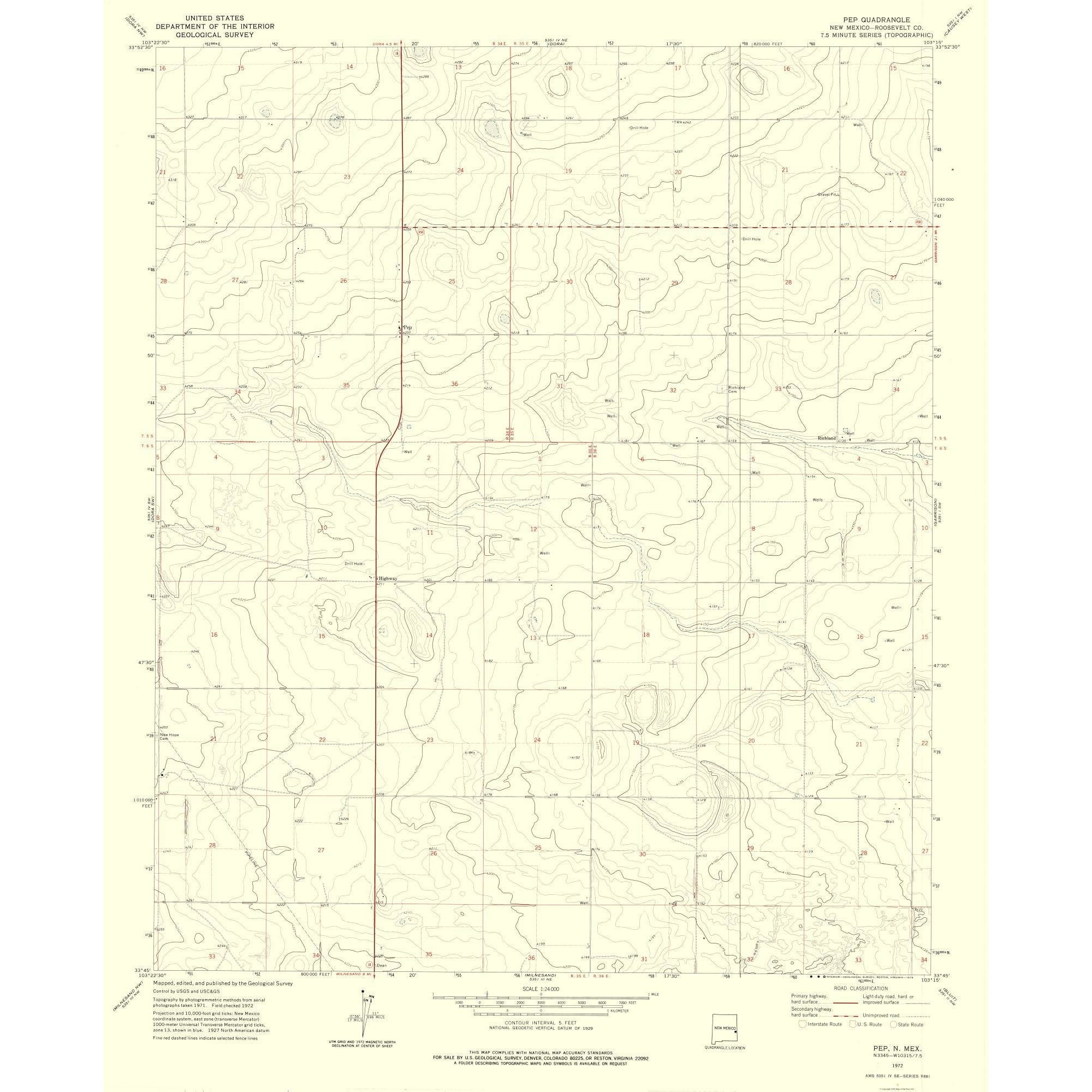 Topographical Map - Pep New Mexico Quad - USGS 1972 - 23 x 28.39 ...