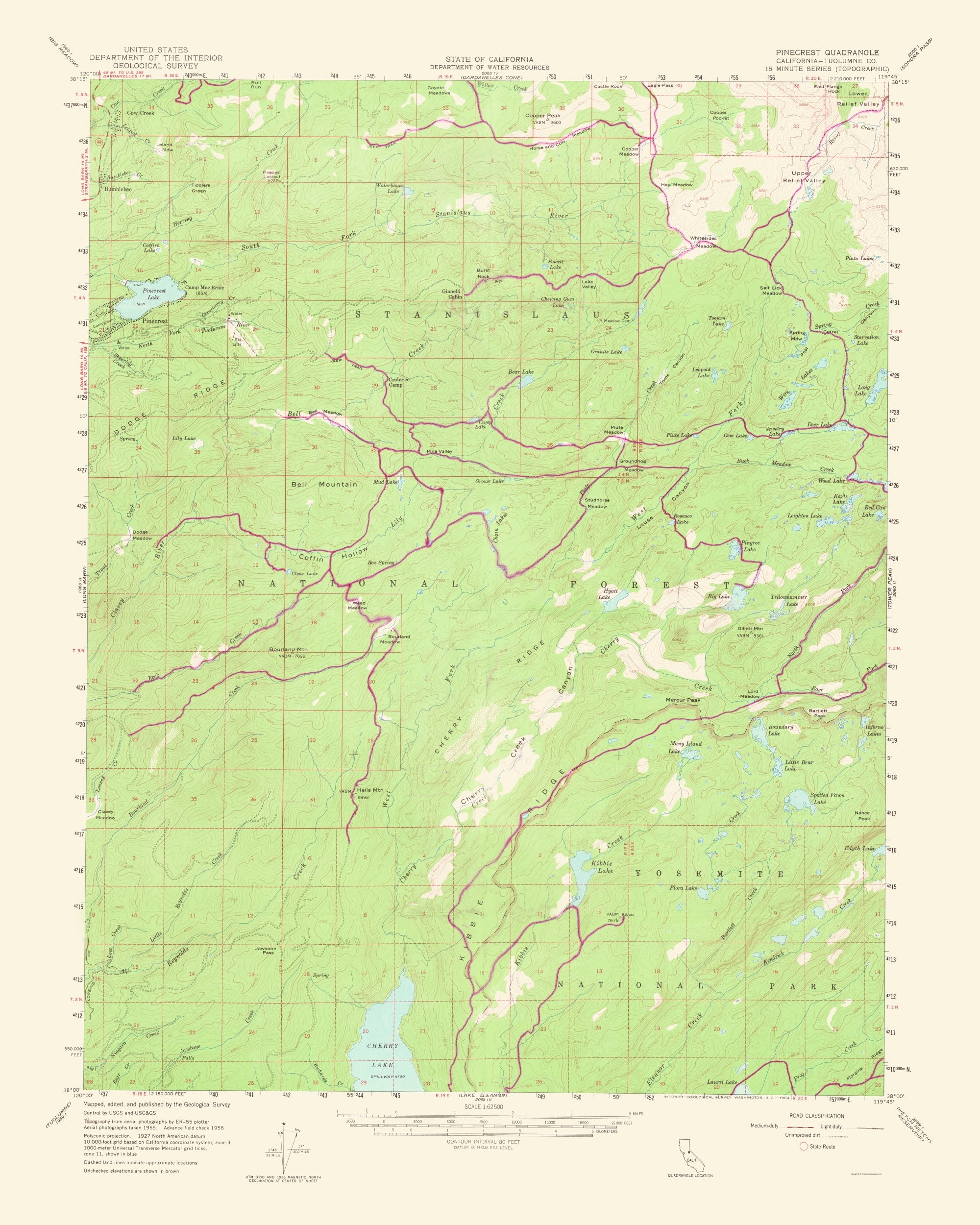 Topographical Map - Pinecrest California Quad - USGS 1964 - 23 x 28.75 ...
