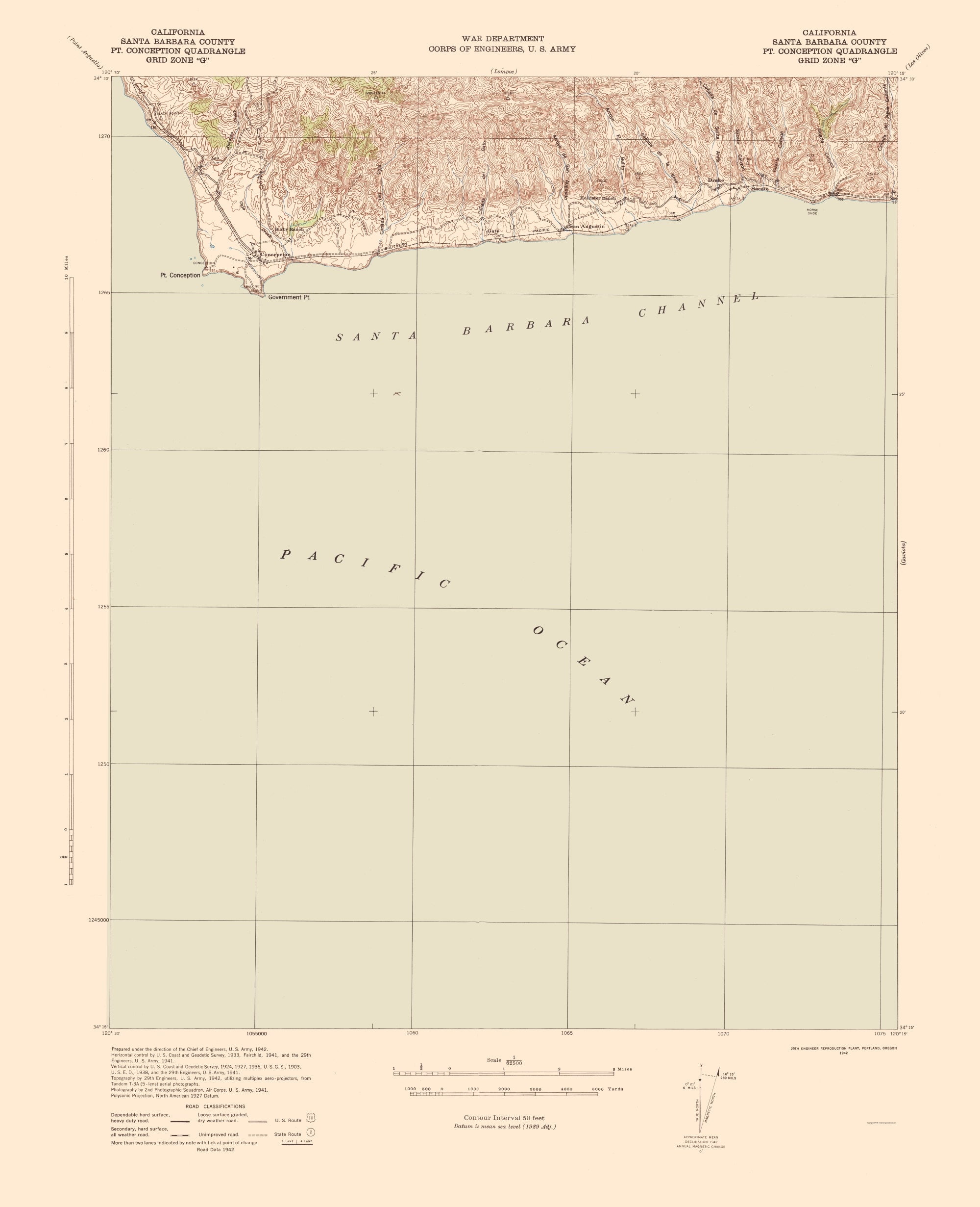 Topographical Map - Point Conception California Quad - USGS 1956 - 23 x ...