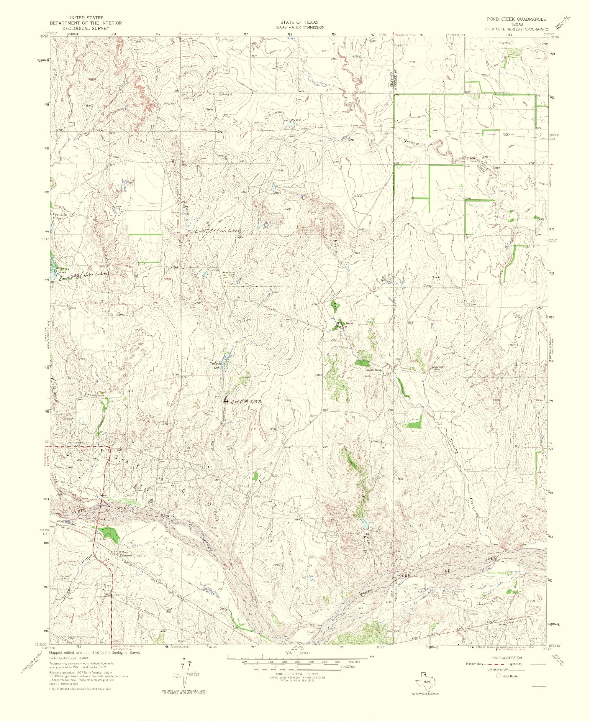 Topographical Map - Pond Creek Texas Quad - USGS 1965 - 23 x 28.12 ...