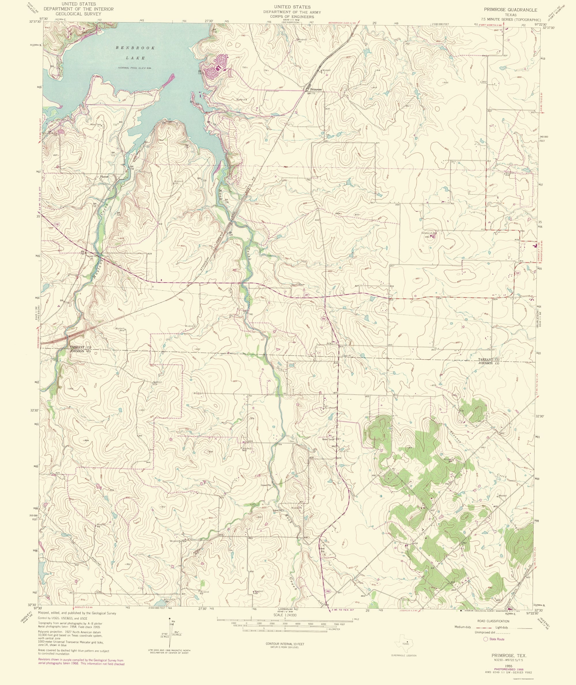 Topographical Map - Primrose Texas Quad - USGS 1969 - 23 x 27.35 ...