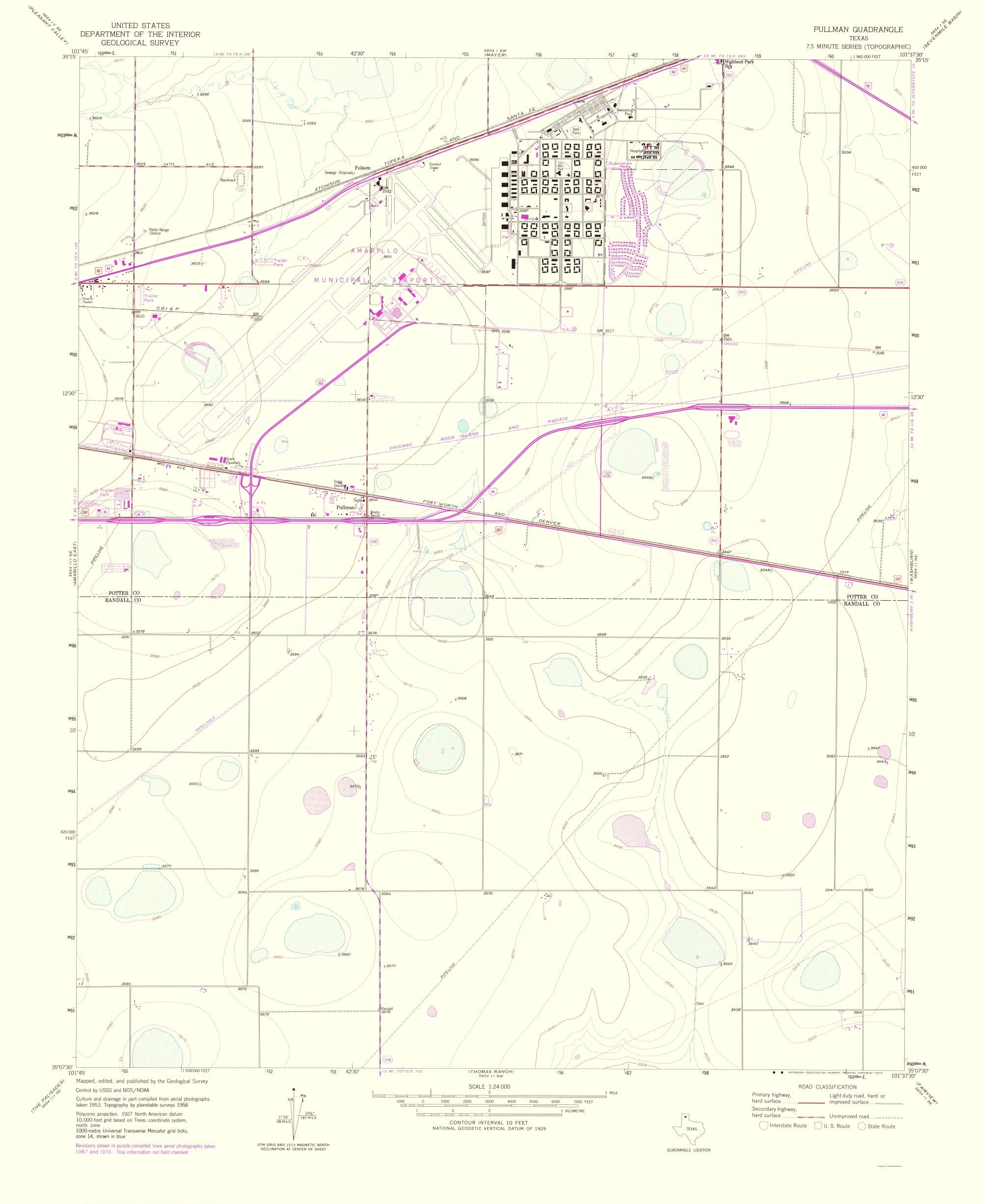Topographical Map - Pullman Texas Quad - USGS 1975 - 23 x 28.21 ...