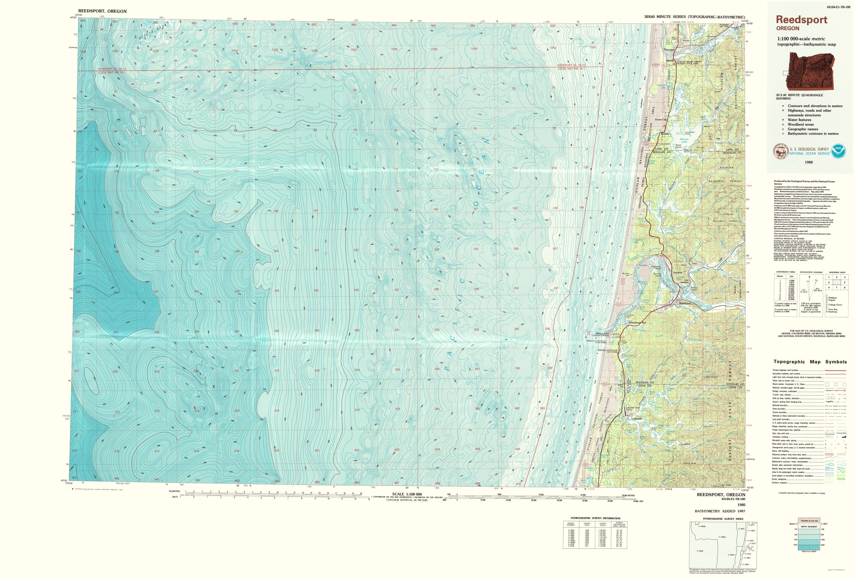 Topographical Map - Reedsport Oregon Quad - USGS 1980 - 23 x 33.96 ...