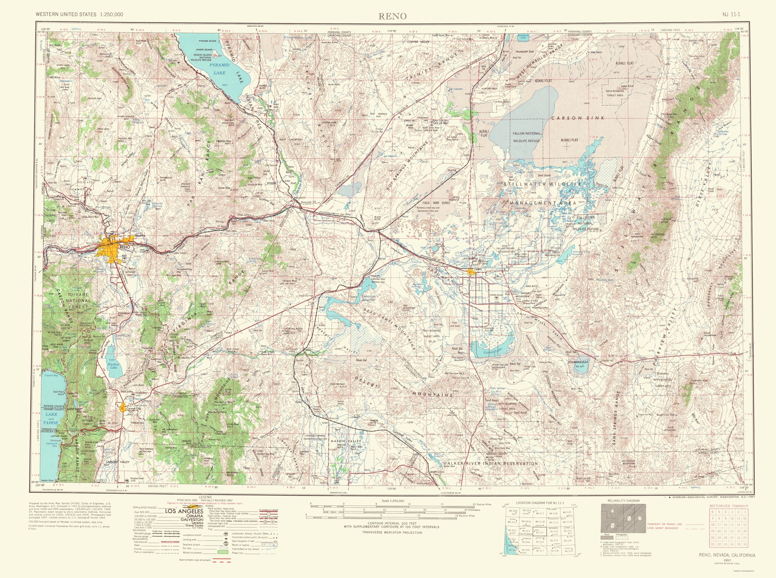 Topographical Map - Reno Nevada California Quad - USGS 1967 - 23 x 30. ...