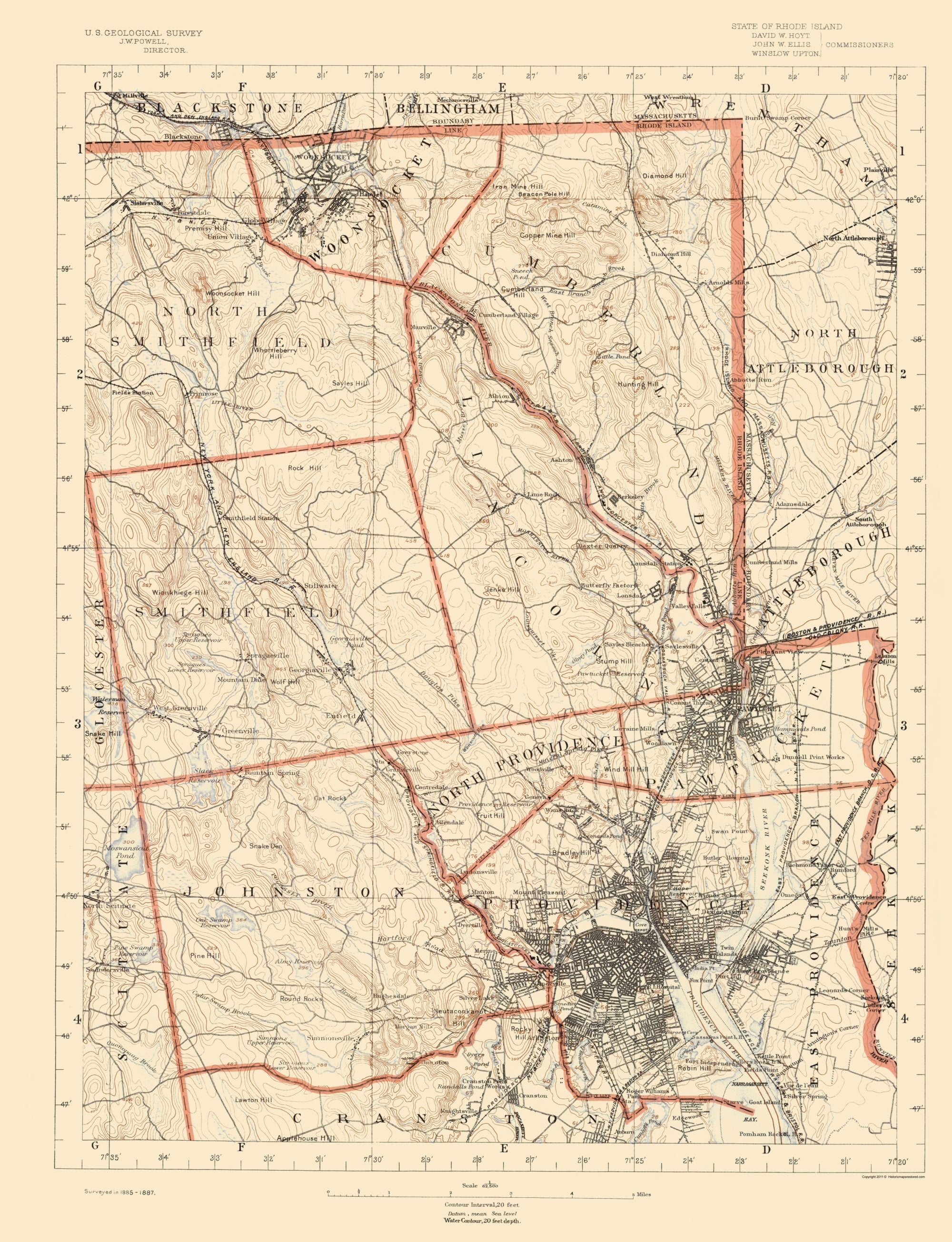 Topographical Map - Rhode Island Sheet 1 - USGS 1891 - 23 x 30.02 ...