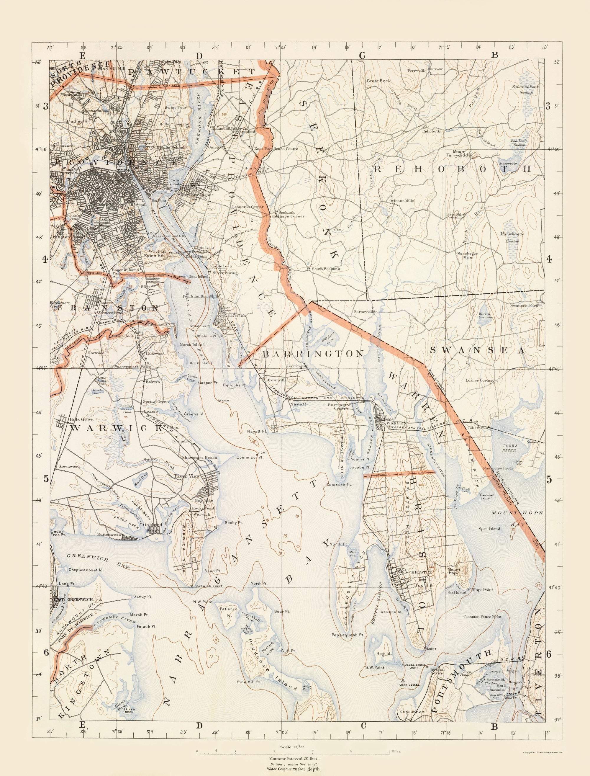 Topographical Map - Rhode Island Sheet 3 - USGS 1891 - 23 x 30.23 ...