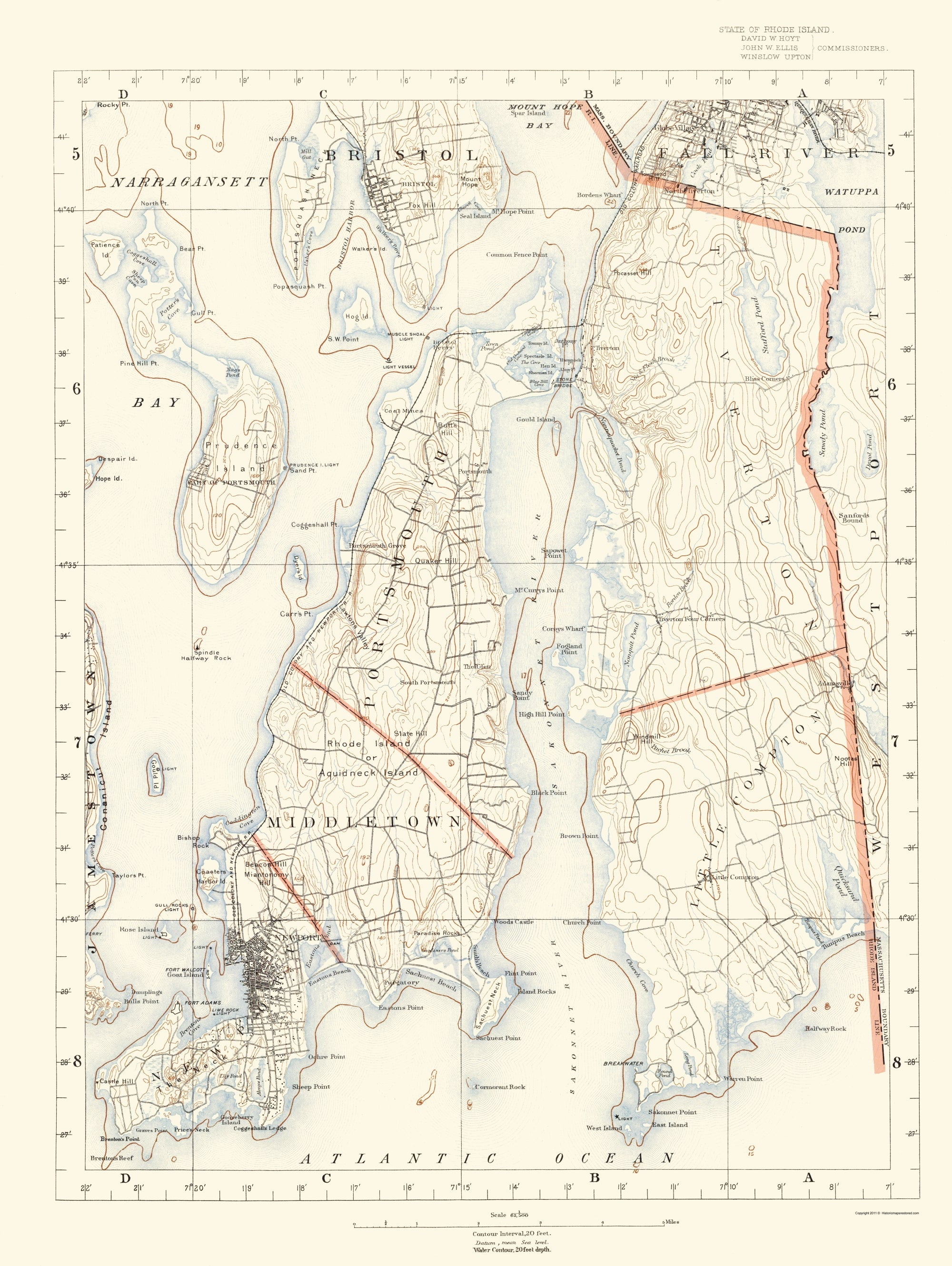 Topographical Map - Rhode Island Sheet 6 - USGS 1891 - 23 x 30.57 ...