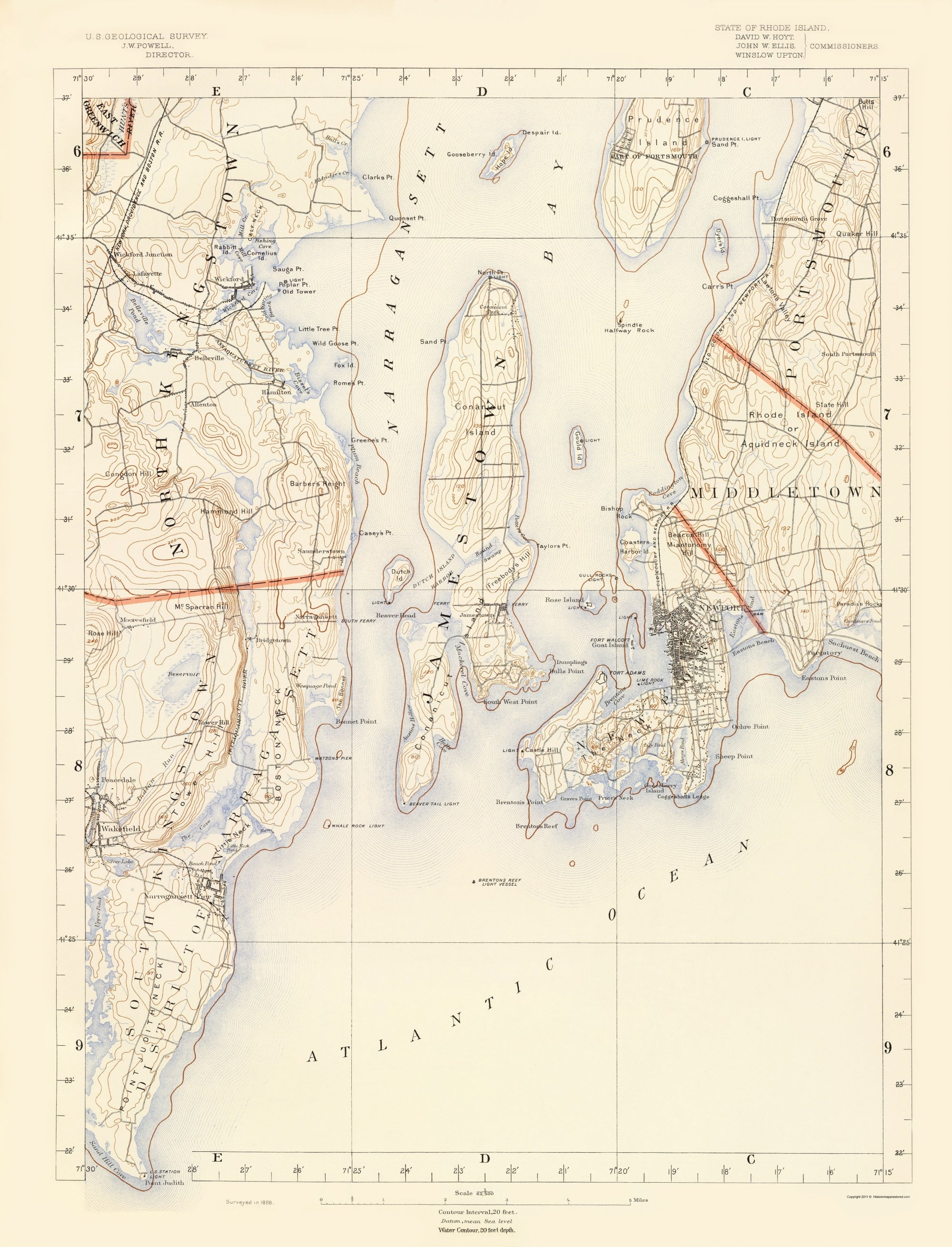 Topographical Map - Rhode Island Sheet 7 - USGS 1891 - 23 x 30.14 ...