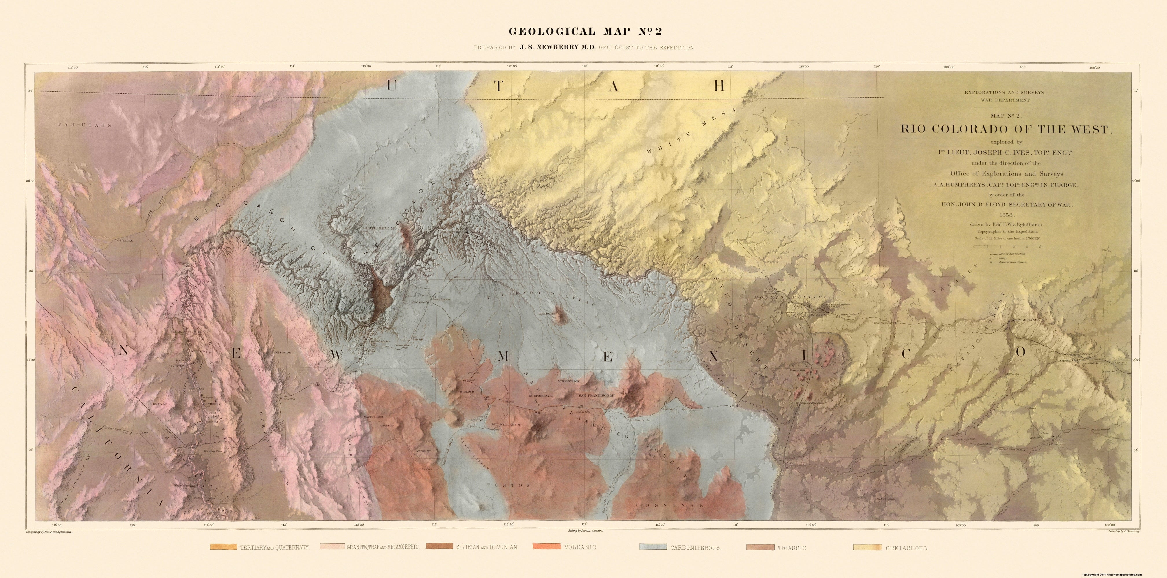 Topographical Map - Rio Colorado West - Floyd 1858 - 46.38 x 23 ...