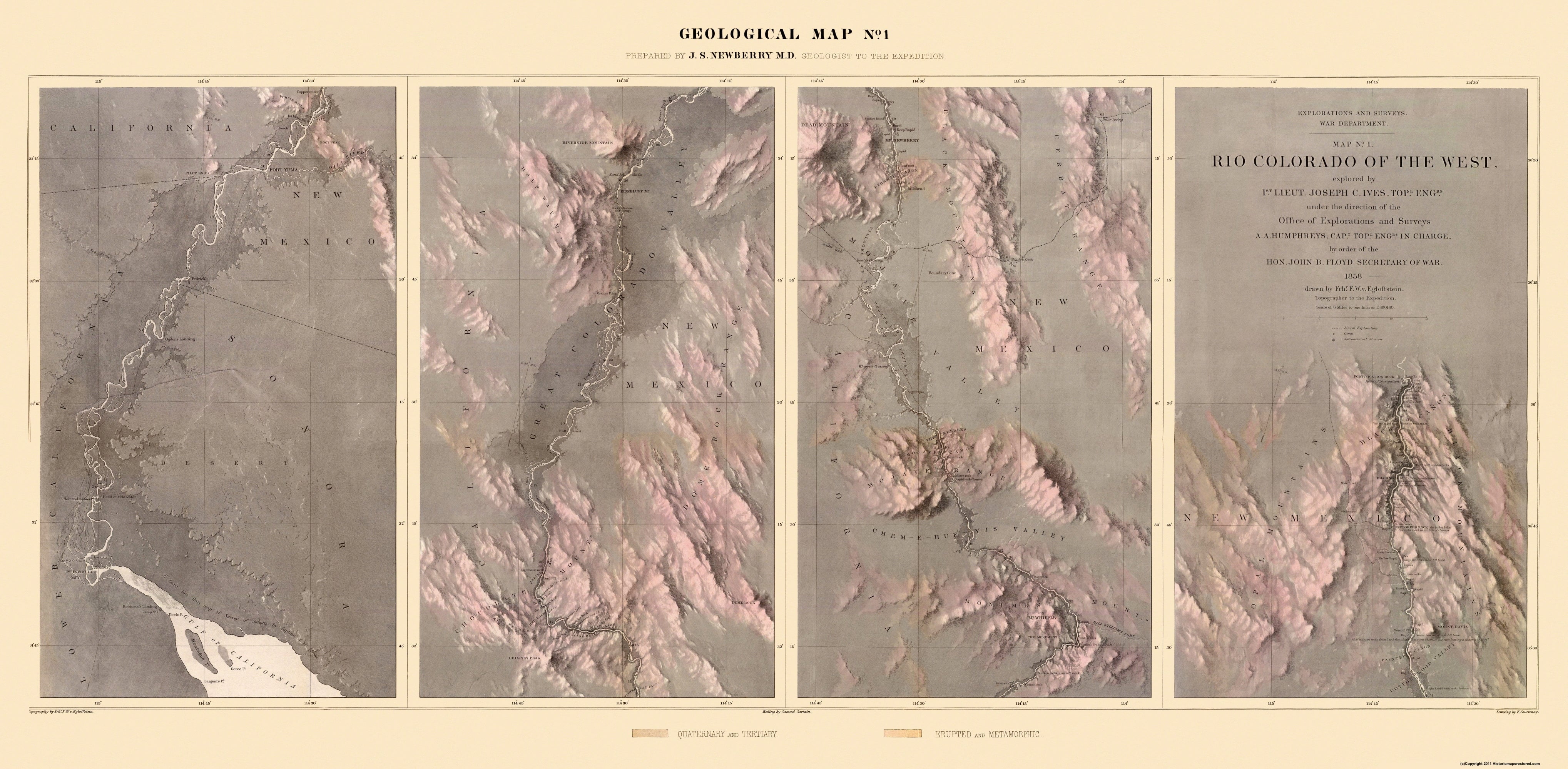 Topographical Map - Rio Colorado of the West - Floyd 1858 - Vintage ...