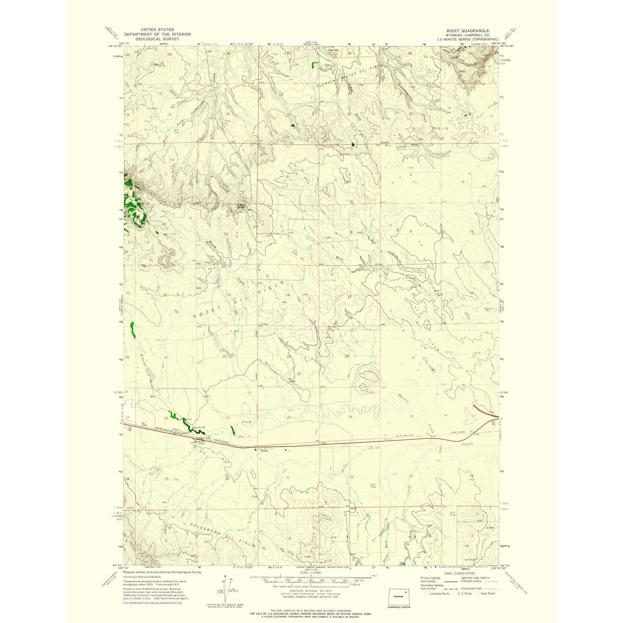 Topographical Map - Rozet Wyoming Quad - USGS 1971 - 23 x 29.06 ...