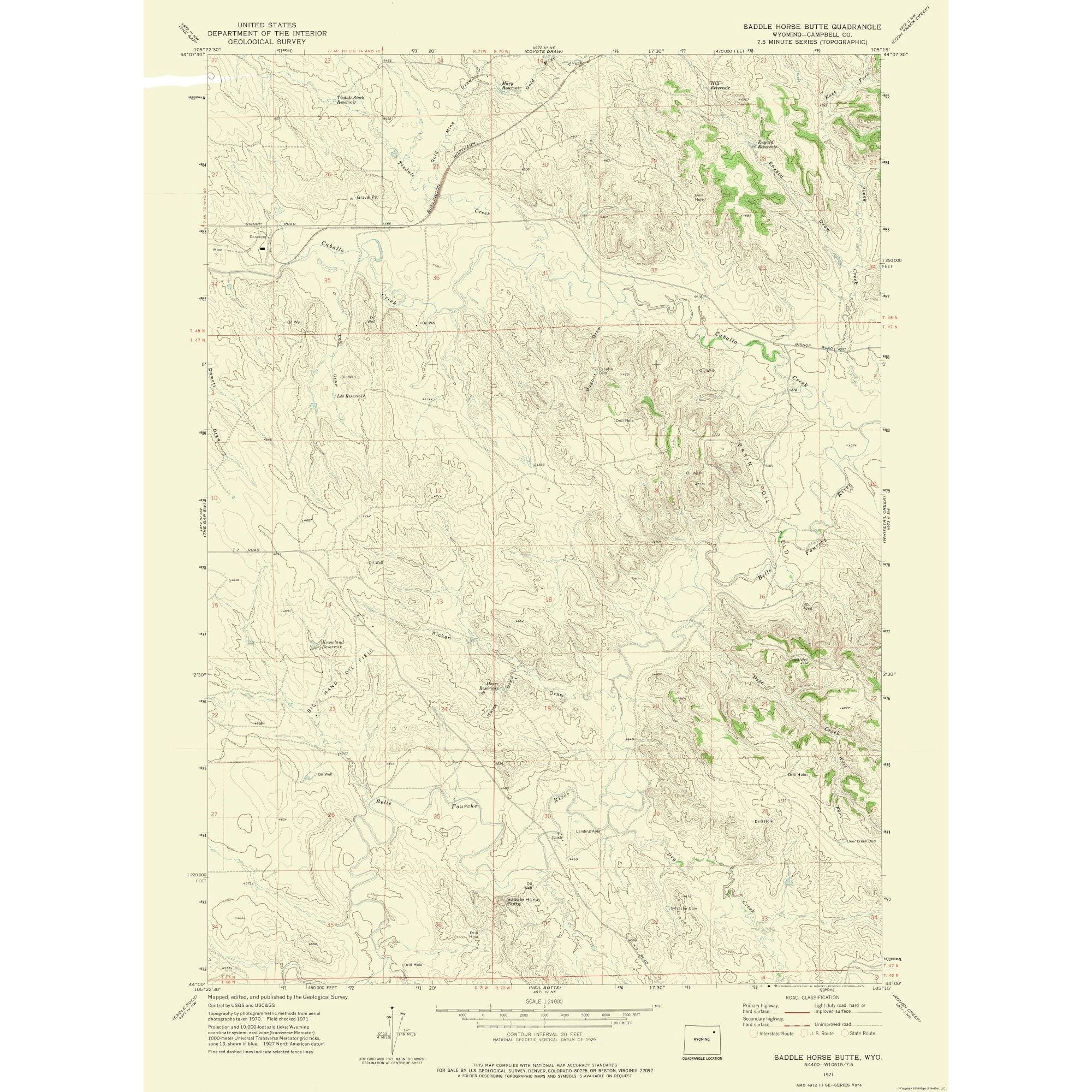 Topographical Map - Saddle Horse Butte Wyoming Quad - USGS 1971 - 23 x ...