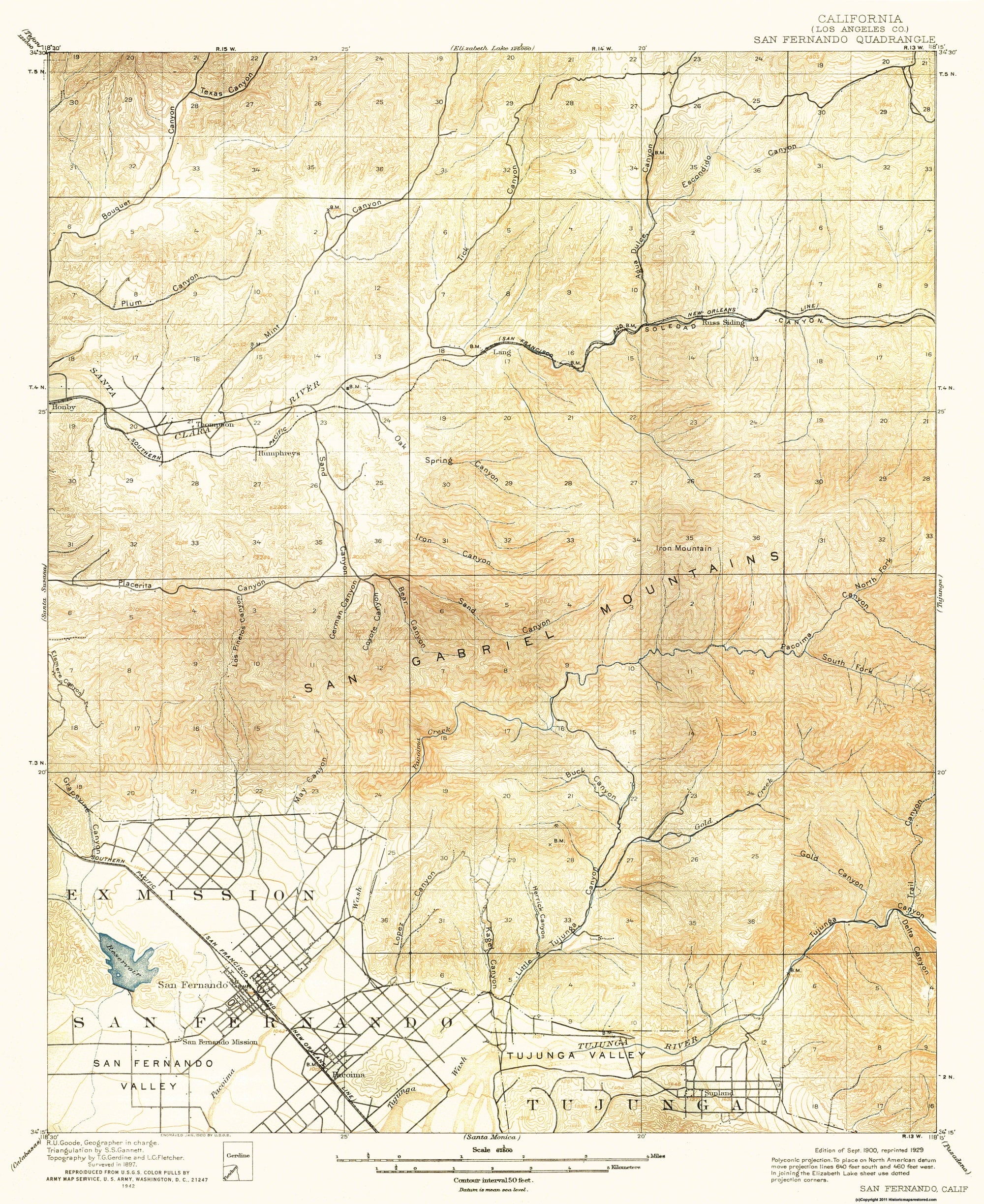 Topographical Map - San Fernando California Quad - USGS 1900 - 23 x 28.13 - Vintage Wall Art ...