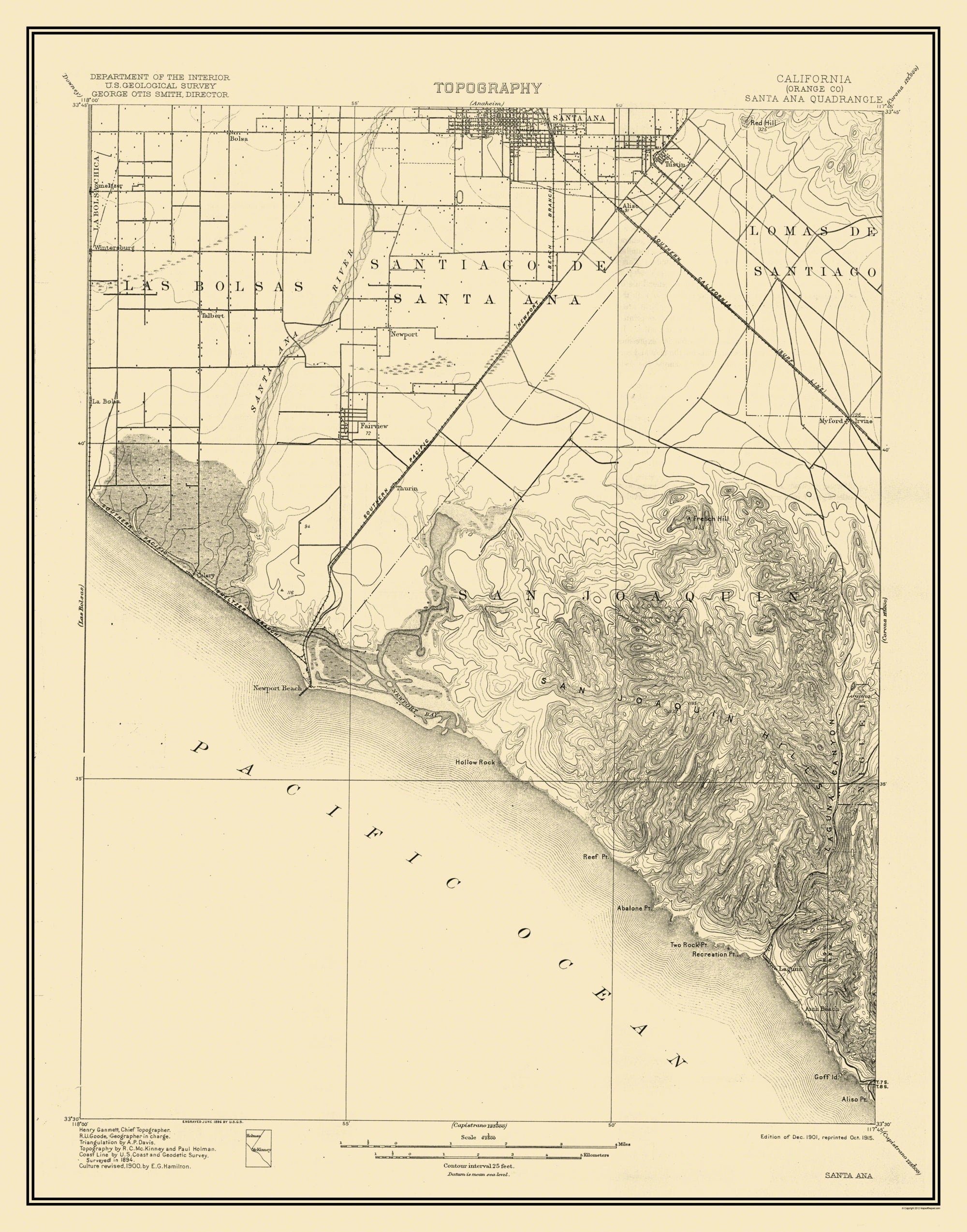 Topographical Map - Santa Ana California Quad - USGS 1901 - 23 x 29.31 ...