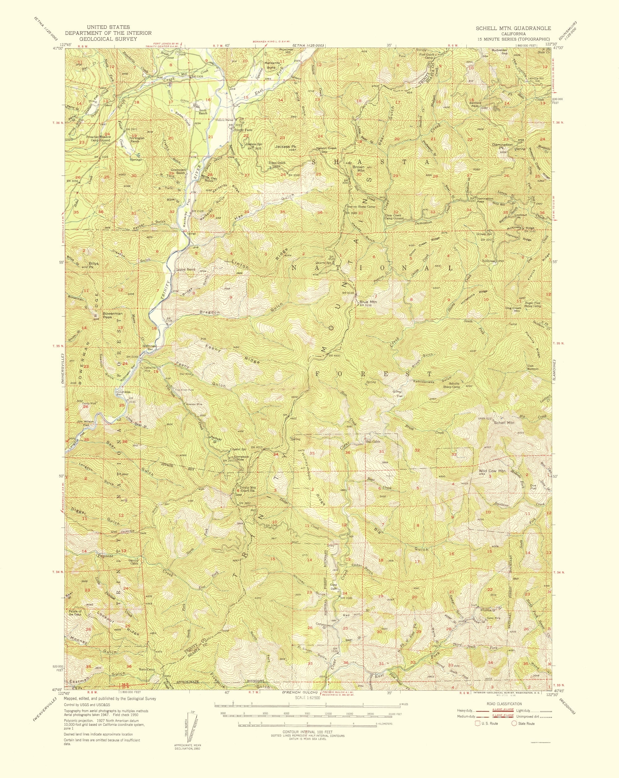 Topographical Map - Schell Mountain California Quad - USGS 1956 - 23 x ...
