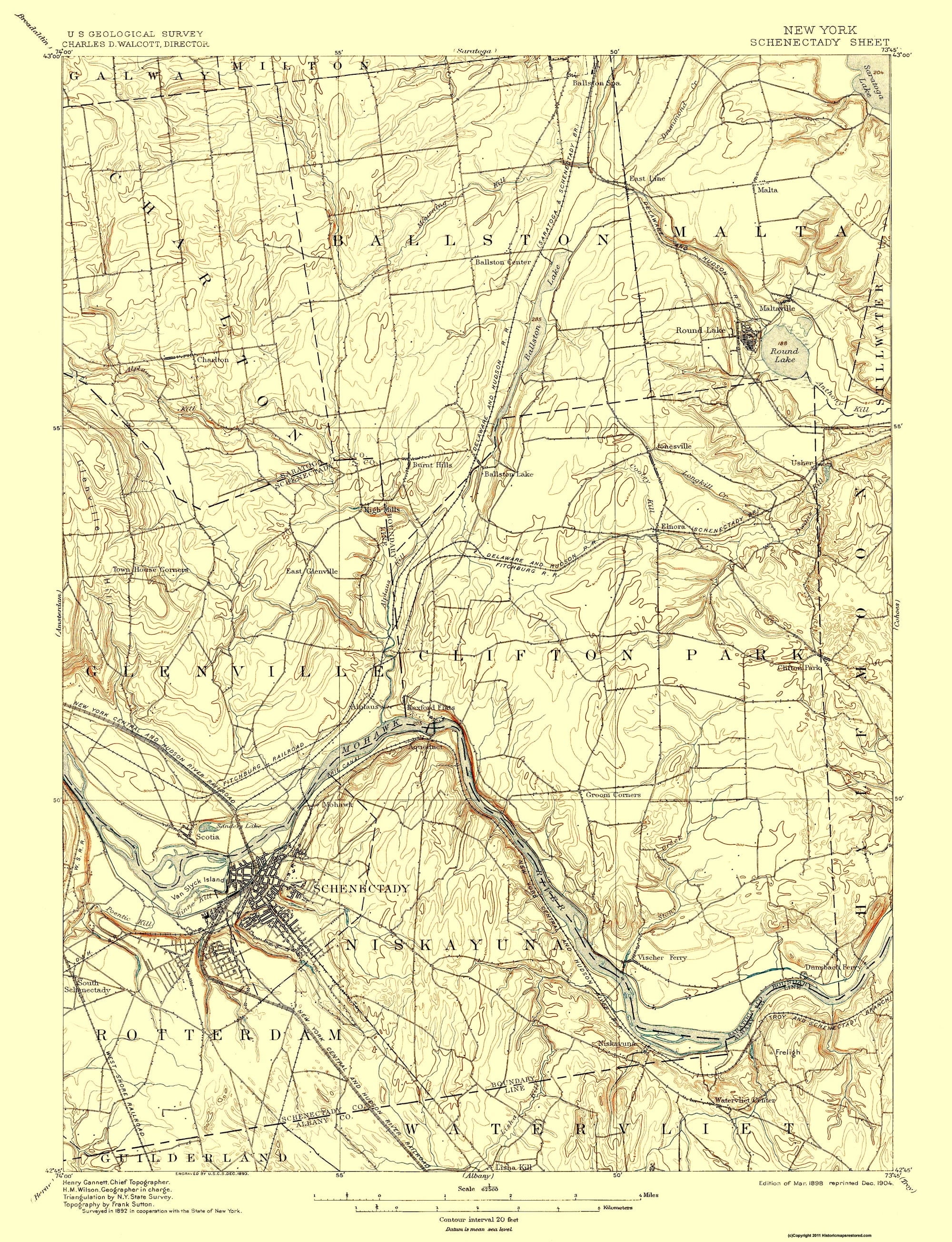 Topographical Map - Schenectady New York Quad - USGS 1898 - 23 x 30.00 ...