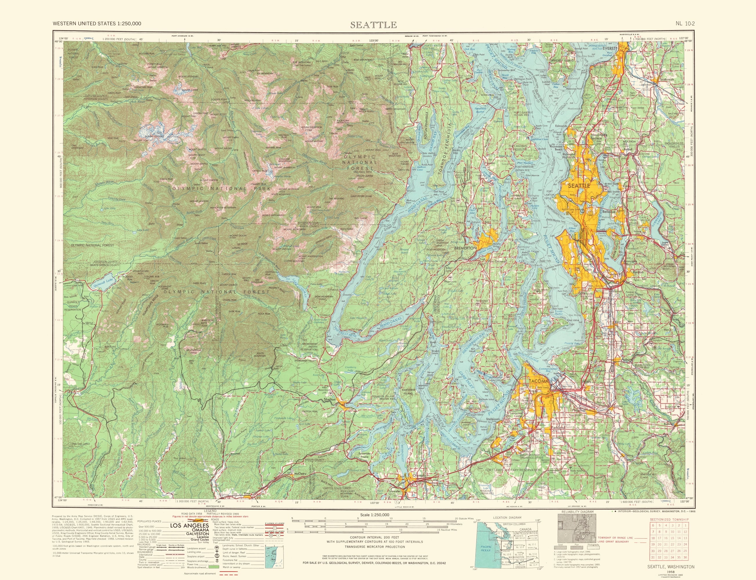 Topographical Map - Seattle Washington Quad - USGS 1966 - Vintage Wall ...
