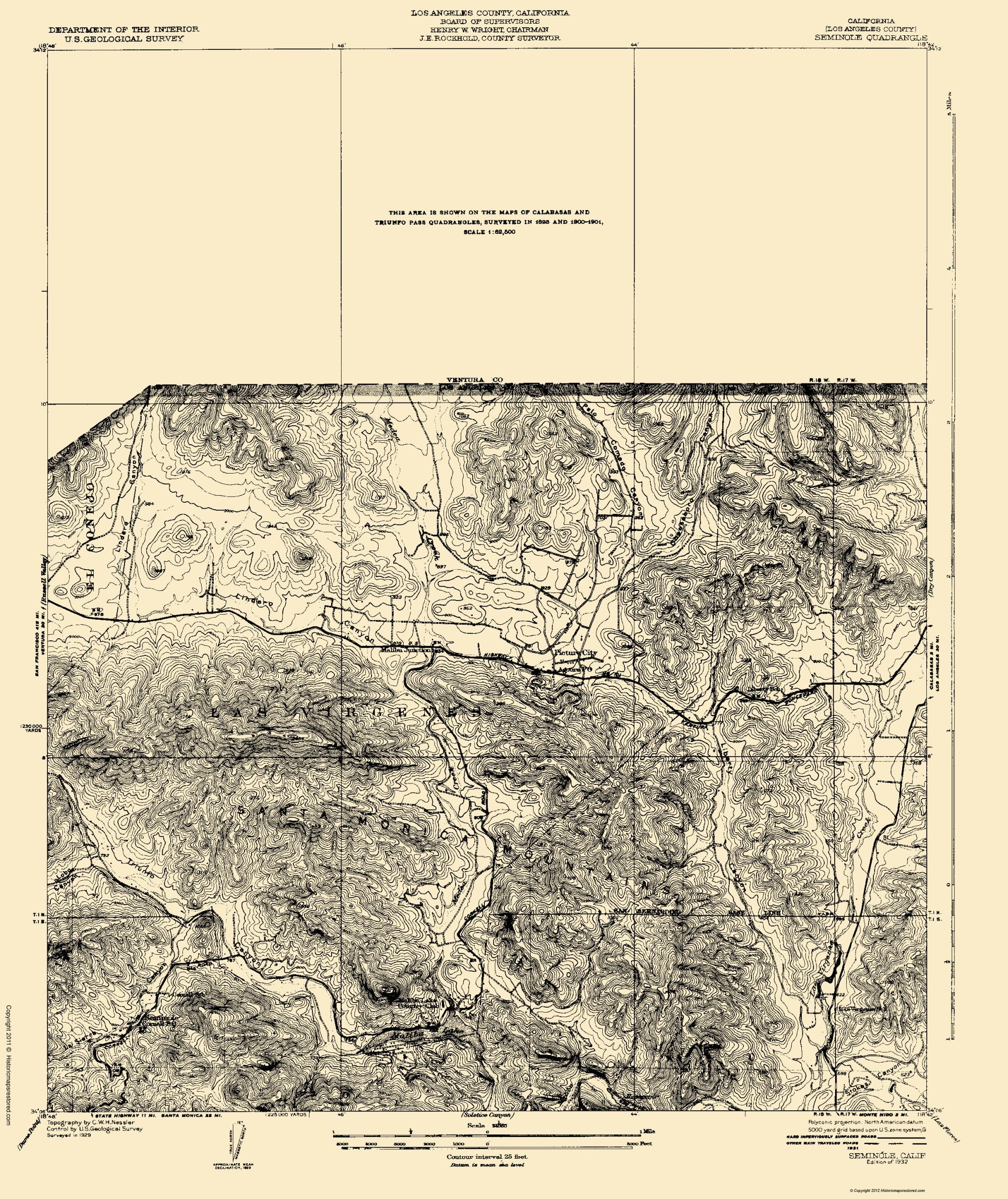 Topographical Map - Seminole California Quad - USGS 1932 - 23 x 27.37 ...