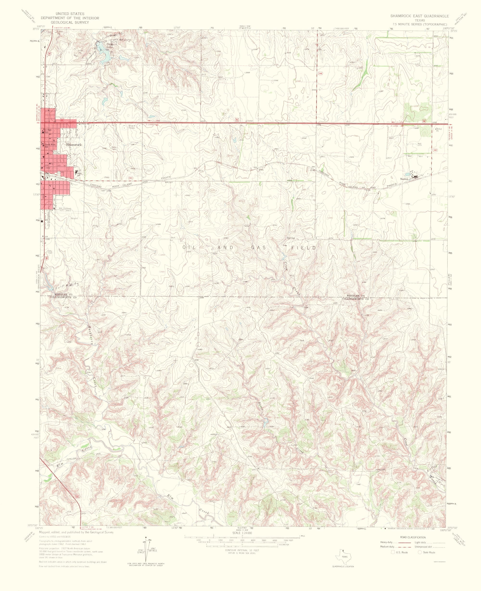 Topographical Map - Shamrock Texas East Quad - USGS 1967 - 23 x 28.24 ...