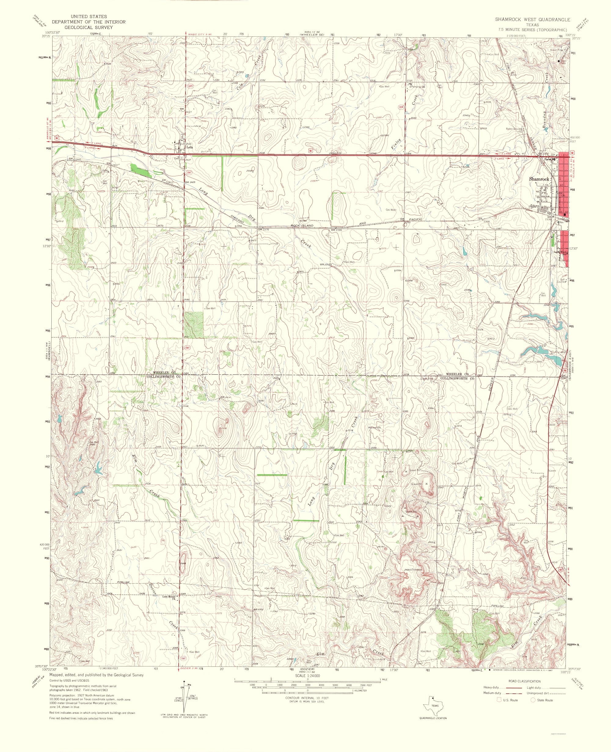 Topographical Map - Shamrock Texas West Quad - USGS 1967 - 23 x 28.30 ...