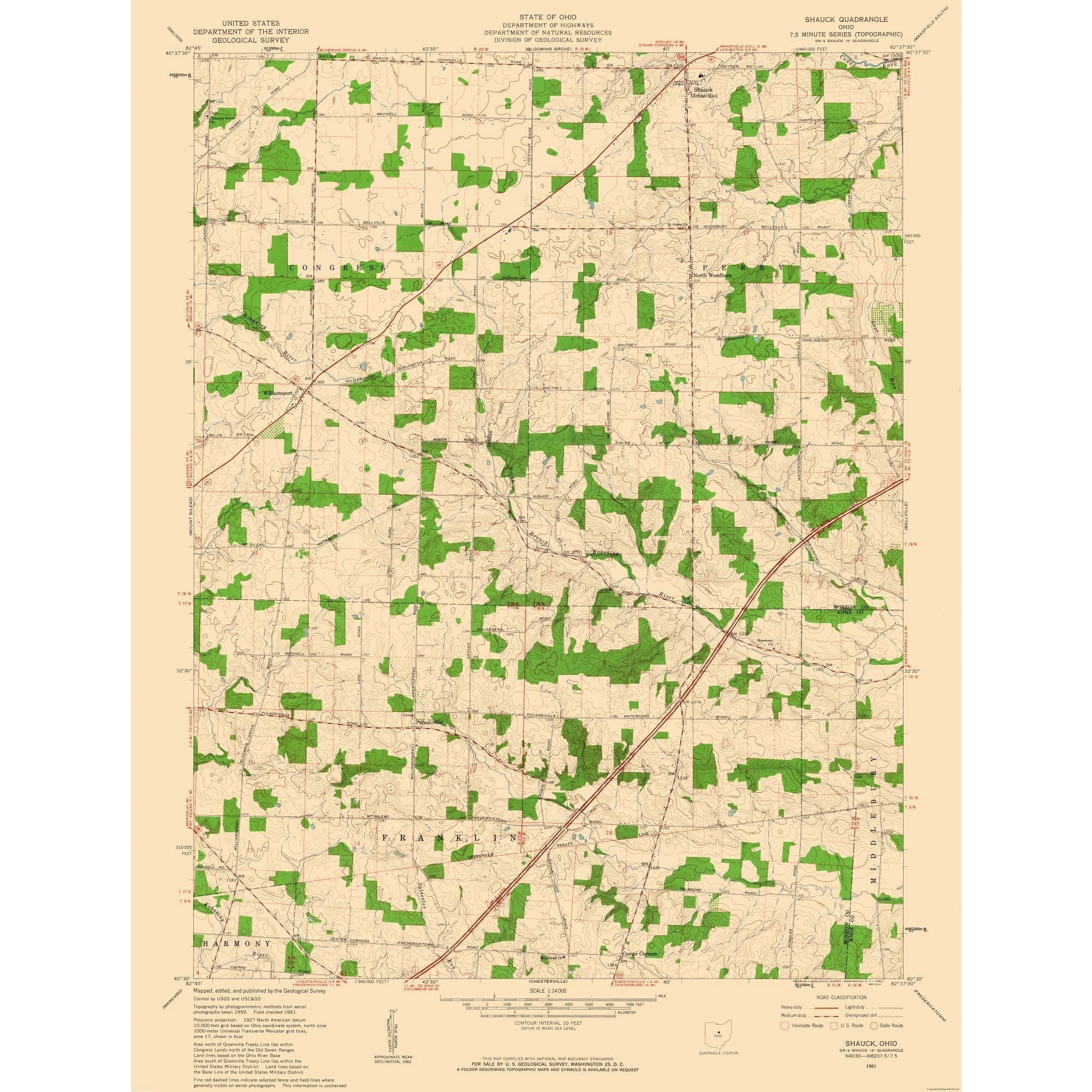 Topographical Map - Shauck Ohio Quad - USGS 1961 - 23 x 30.25 - Vintage ...