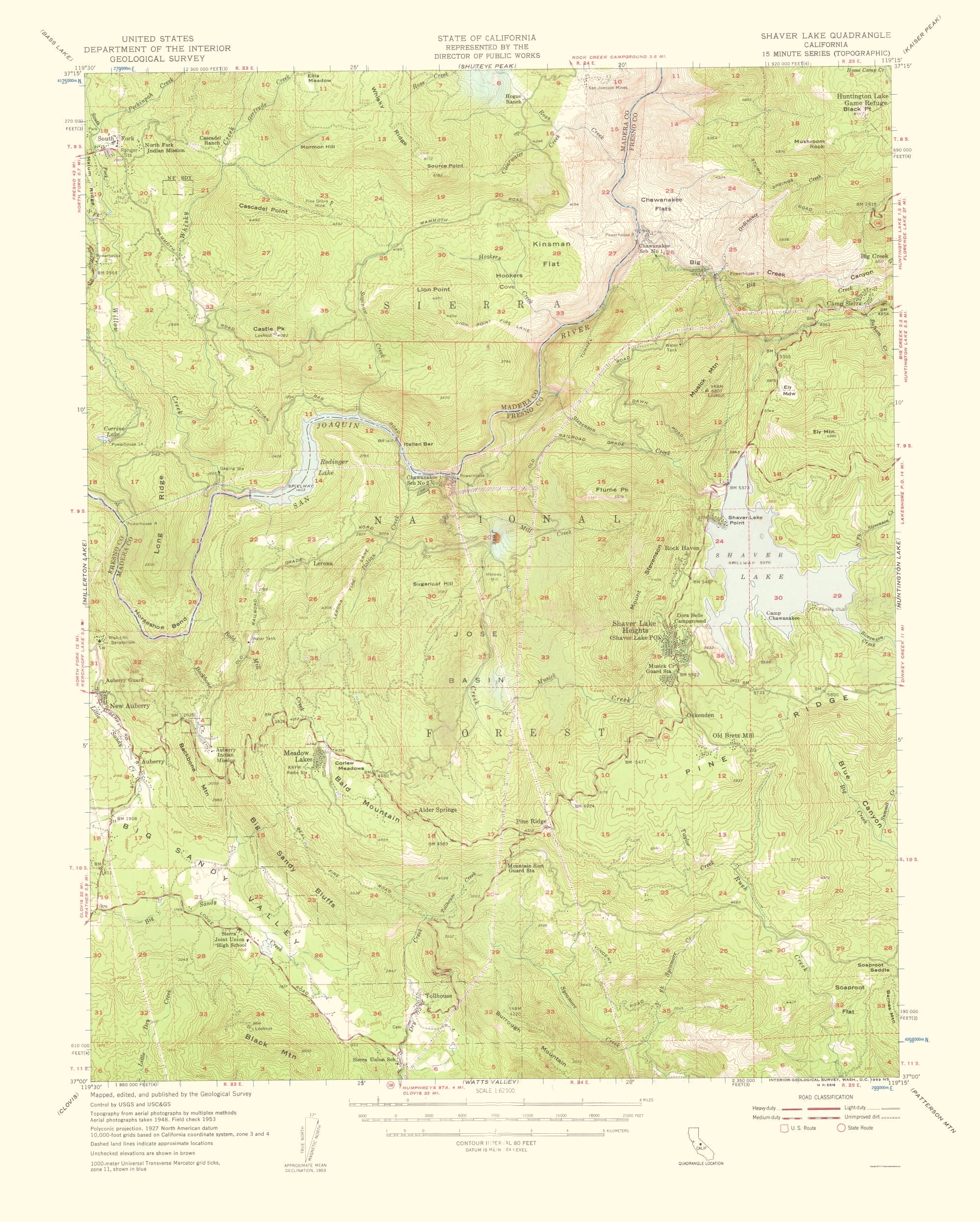Topographical Map - Shaver Lake California Quad - USGS 1959 - 23 x 28. ...