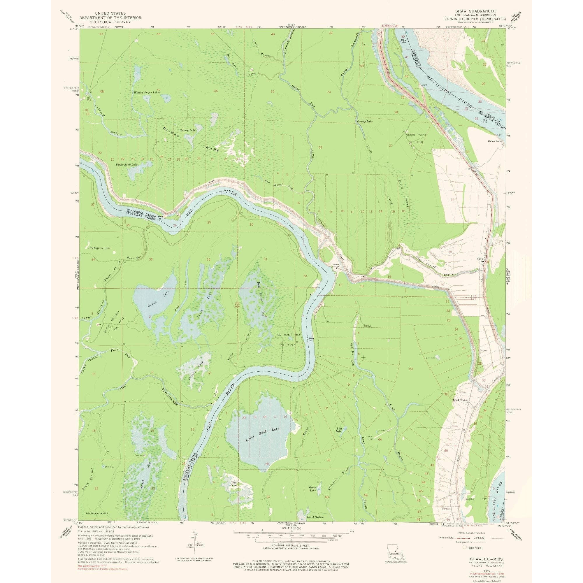 Topographical Map - Shaw Mississippi Quad - USGS 1965 - Vintage Wall ...