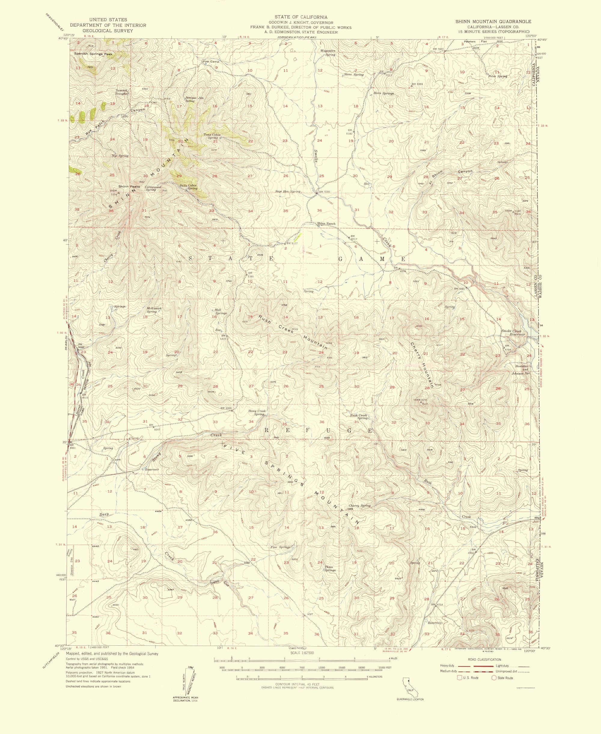 Topographical Map - Shinn Mountain California Quad - USGS 1956 ...