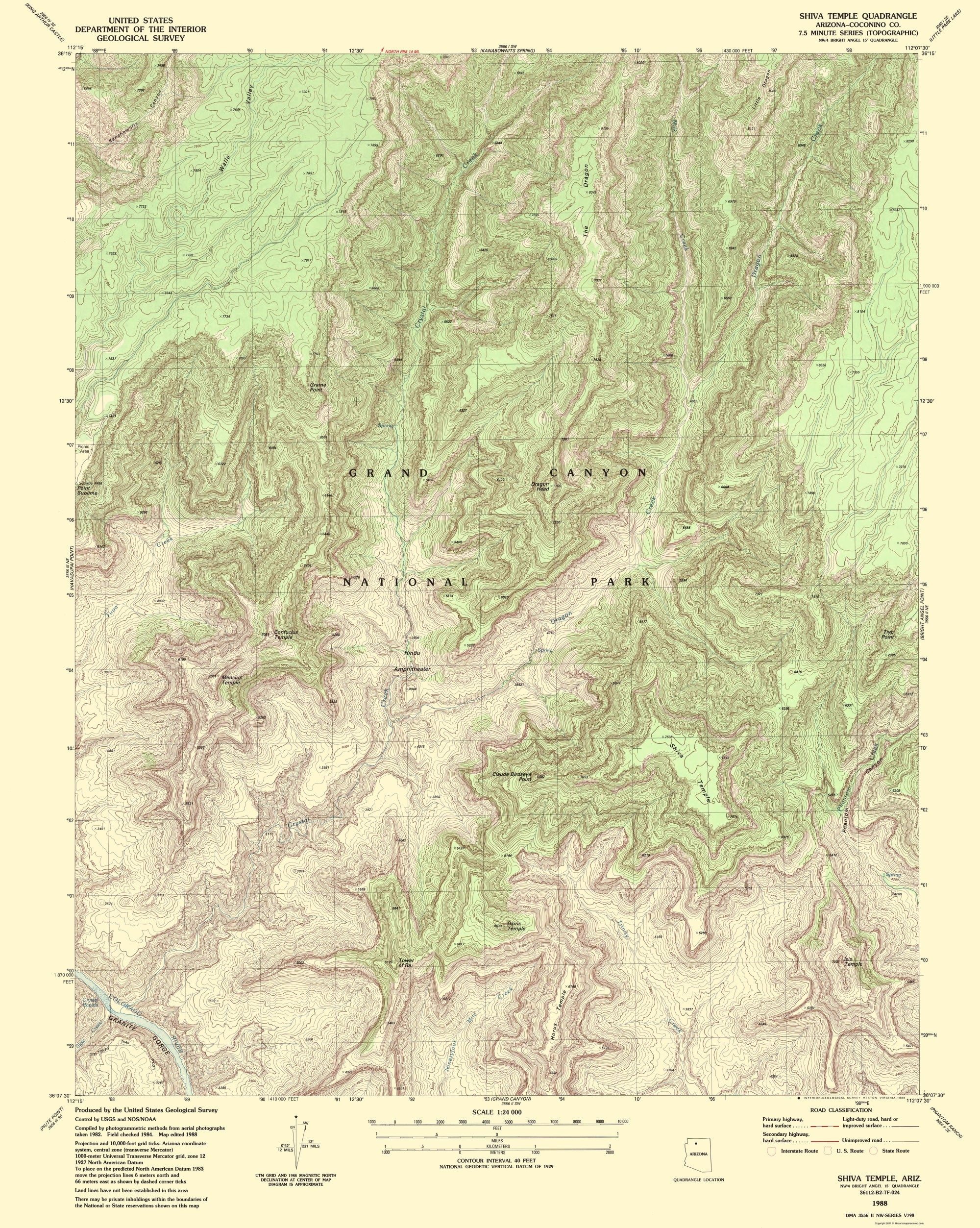 Topographical Map - Shiva Temple Arizona Quad - USGS 1988 - Vintage ...