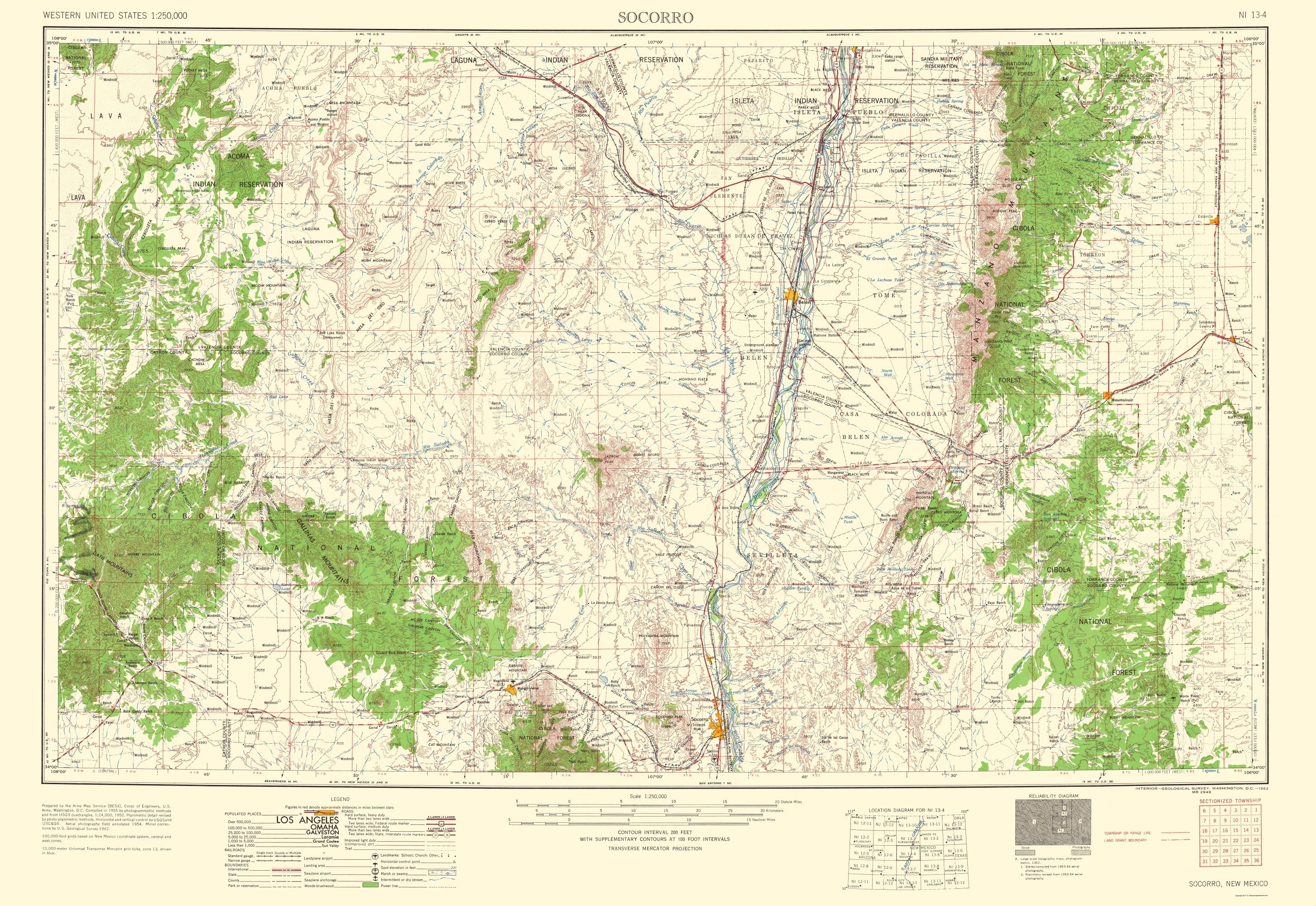 Topographical Map - Socorro New Mexico Quad - USGS 1962 - 23 x 33.41 ...