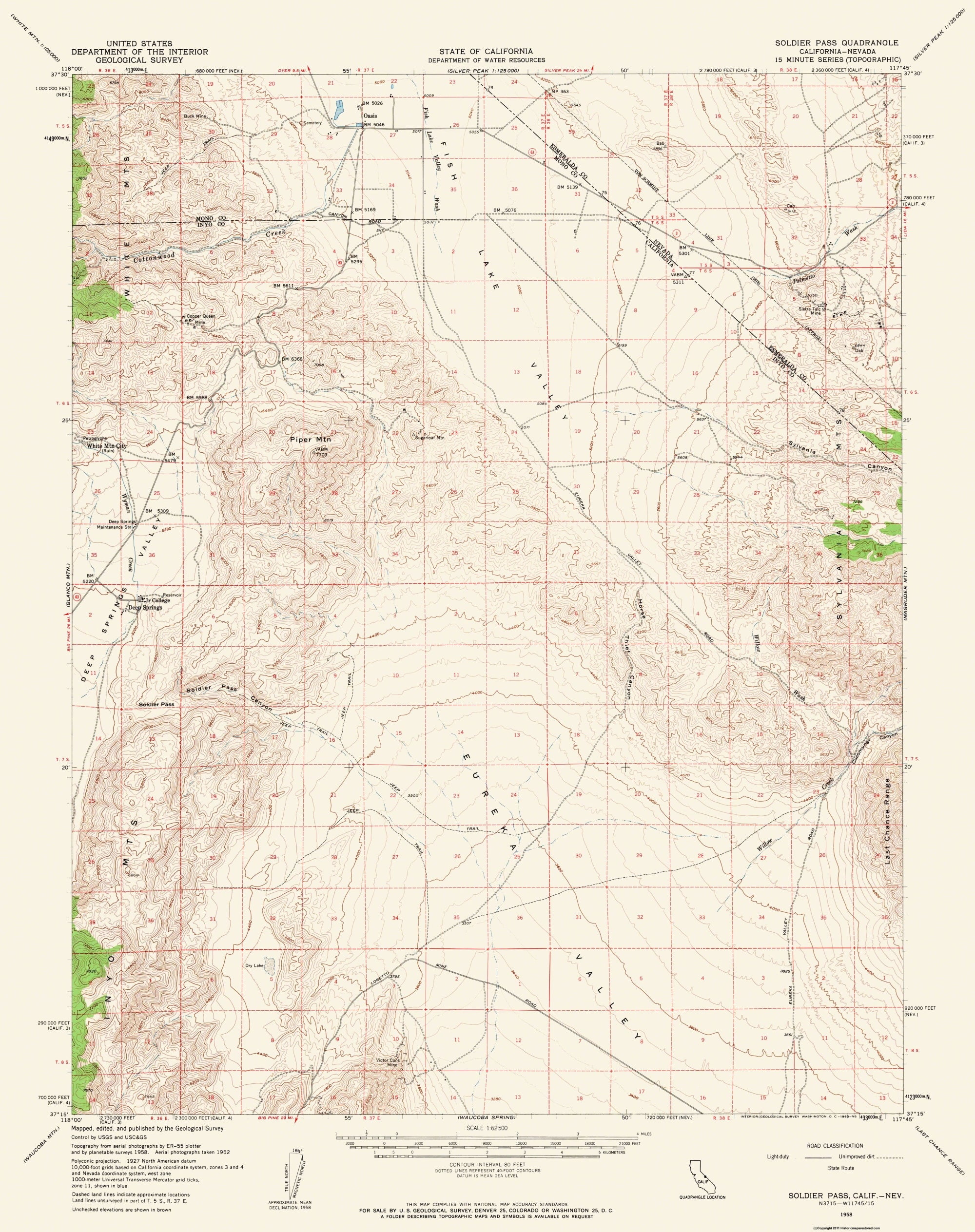 Topographical Map - Soldier Pass California Quad - USGS 1958 - Vintage ...
