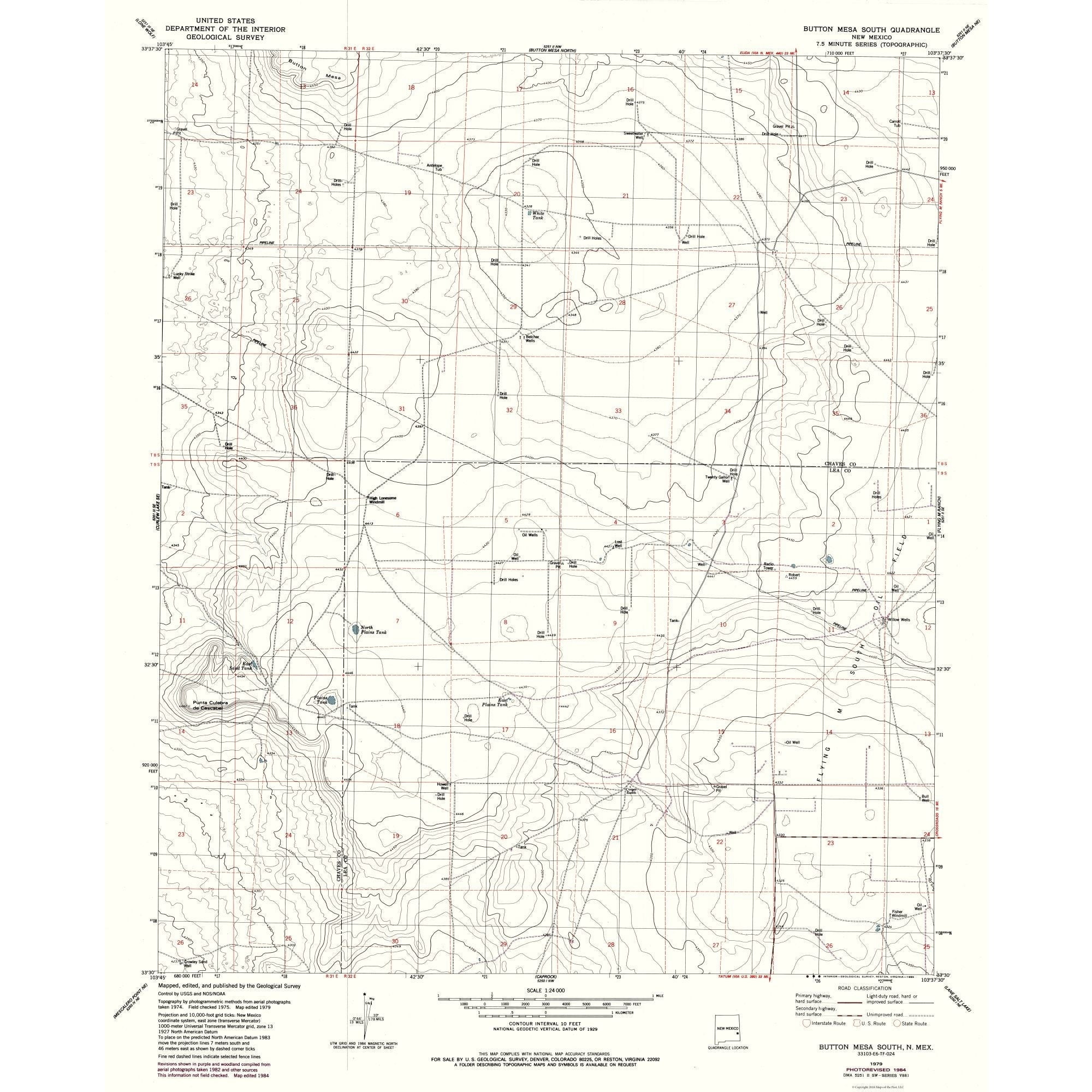 Topographical Map - South Button Mesa New Mexico Quad - USGS 1979 - 23 ...