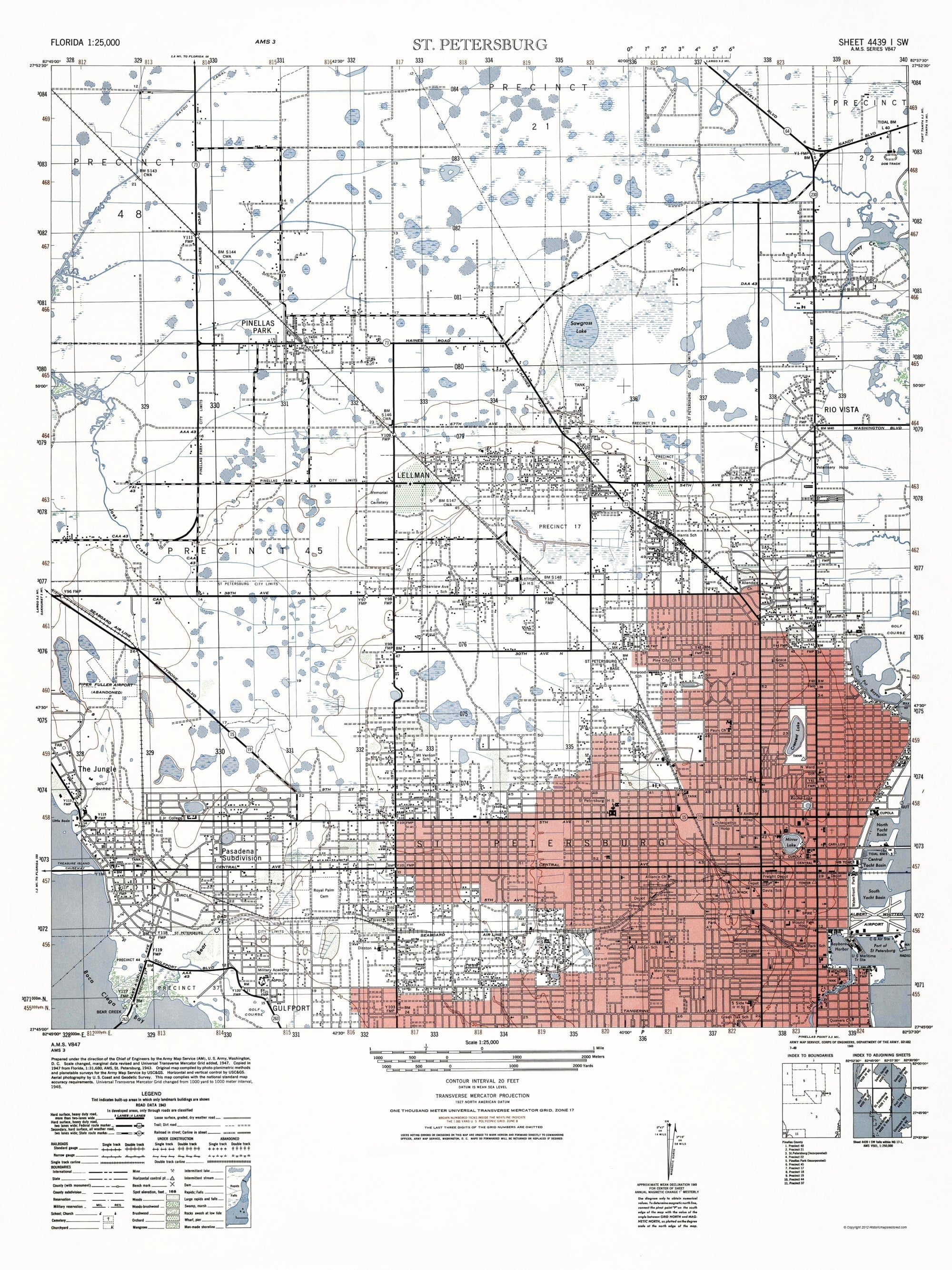 Topographical Map - St Petersburg Florida Sheet - US Army 1947 ...