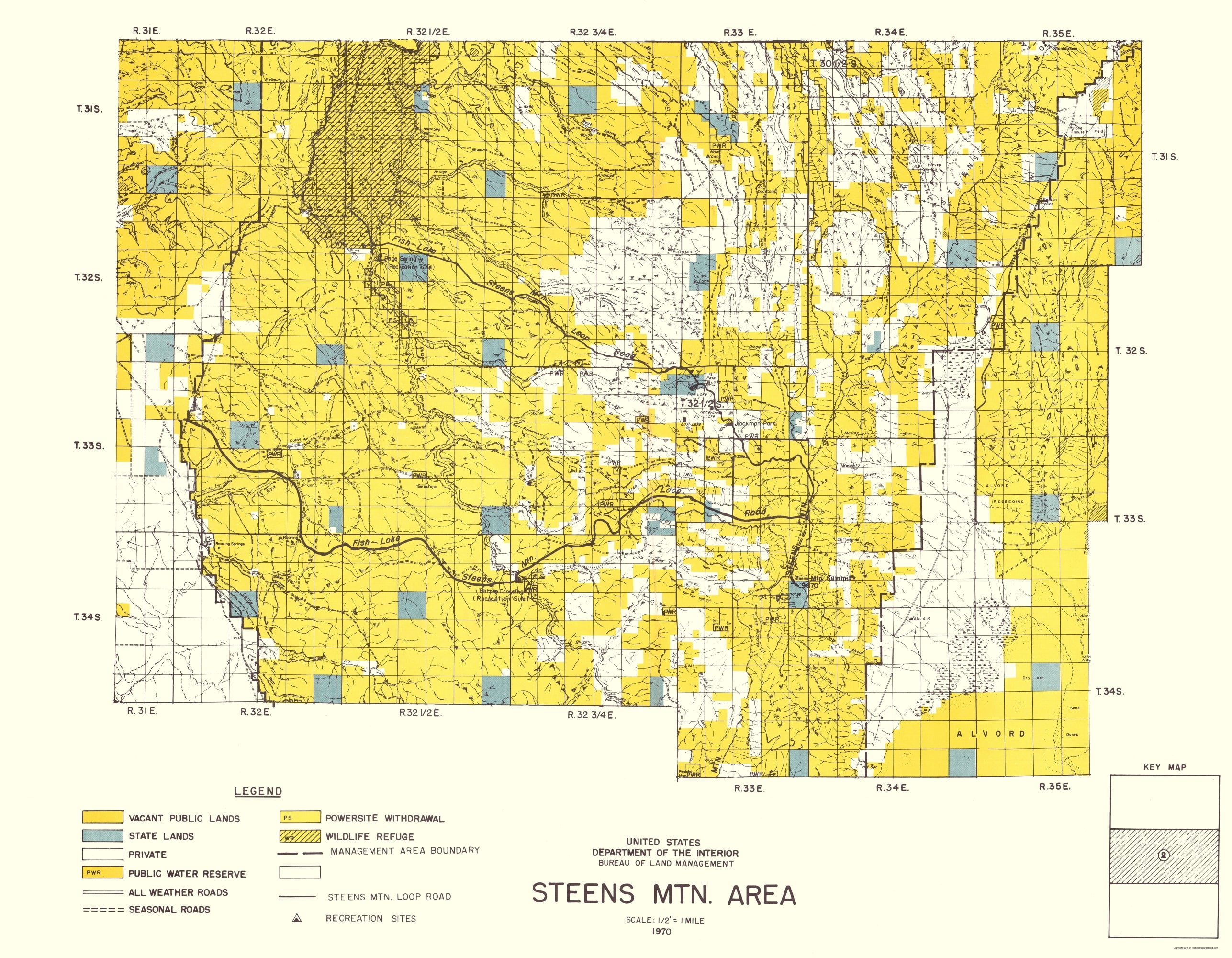 Topographical Map - Steens Mountain Central Oregon - DOI 1970 - 23 x 29 ...