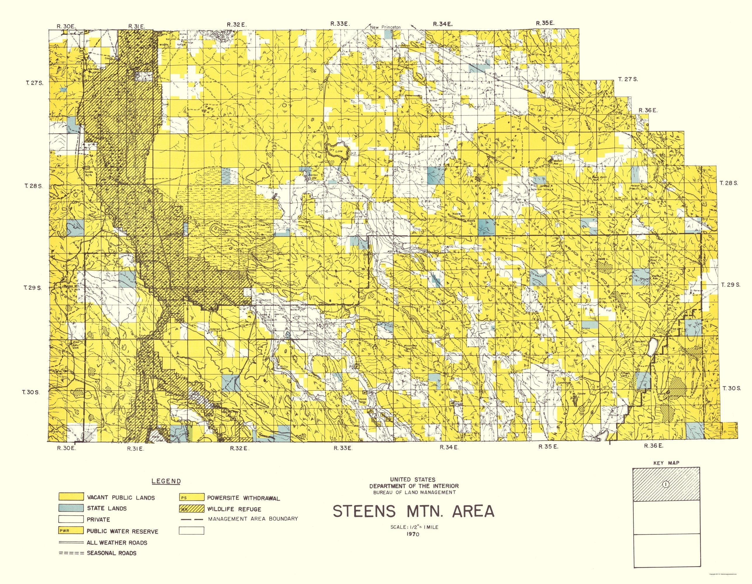 Topographical Map - Steens Mountain North Oregon - DOI 1970 - 23 x 29. ...