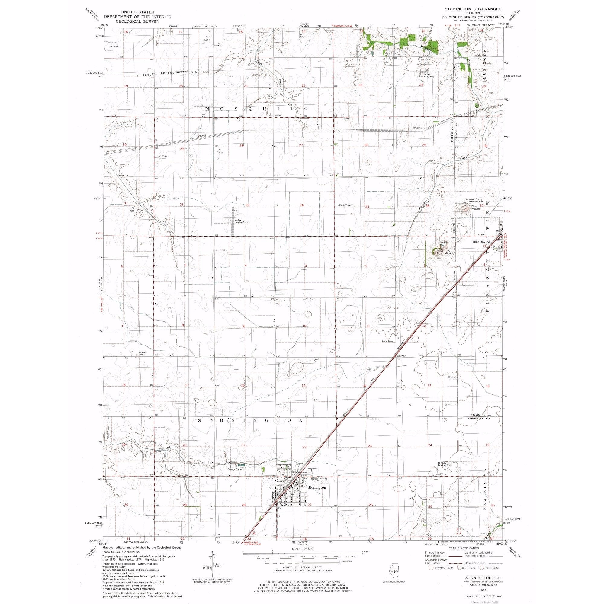 Topographical Map - Stonington Illinois Quad - USGS 1982 - 23 x 29.64 ...