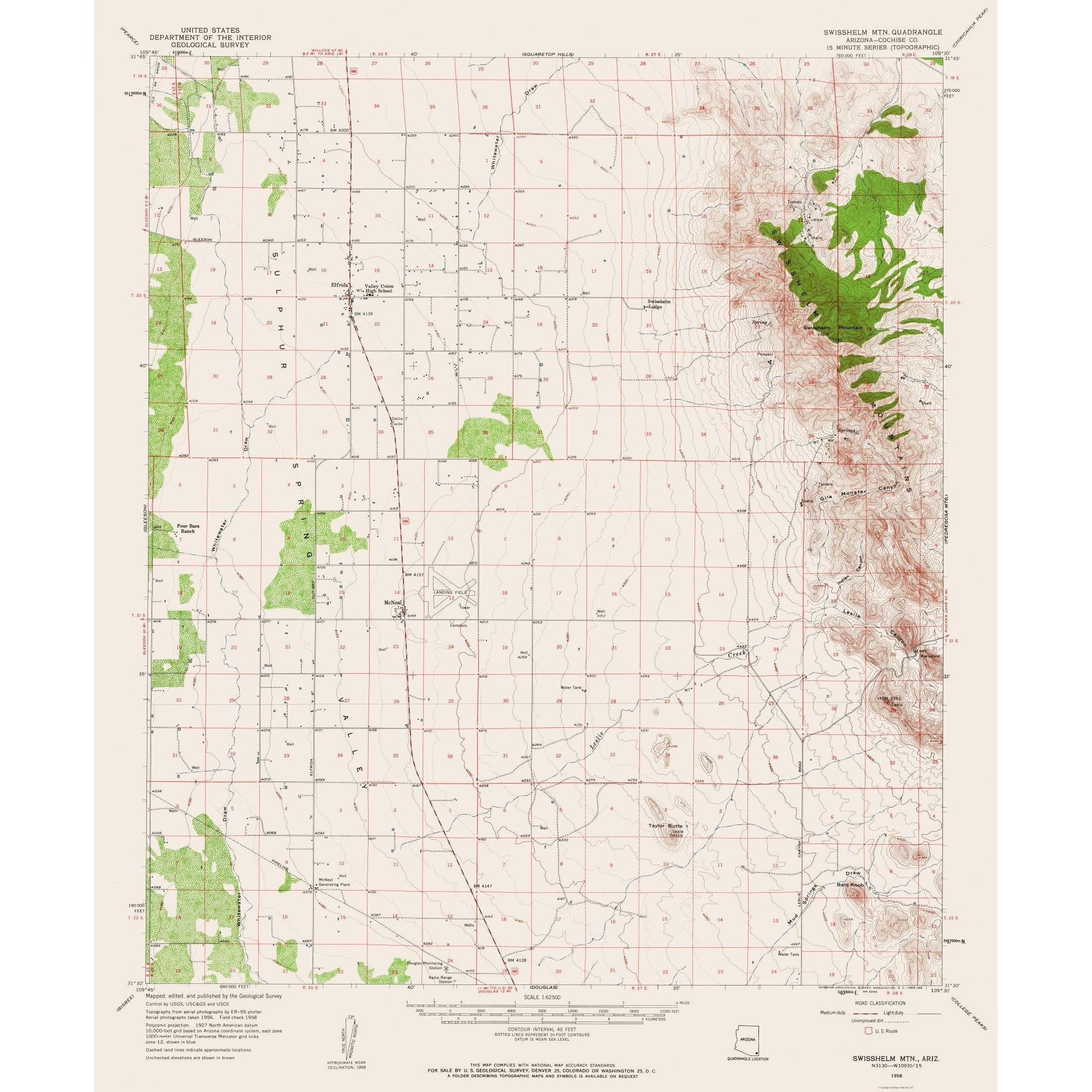 Topographical Map - Swisshelm Mountain Arizona Quad - USGS 1958 - 23 x ...