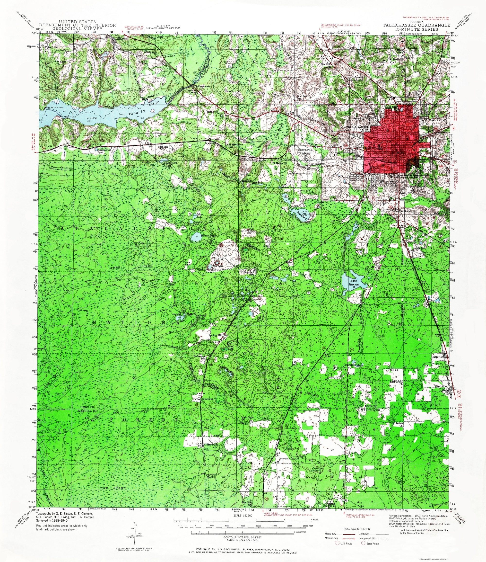 Topographical Map - Tallahassee Florida Quad - USGS 1940 - 23 x 26.58 ...