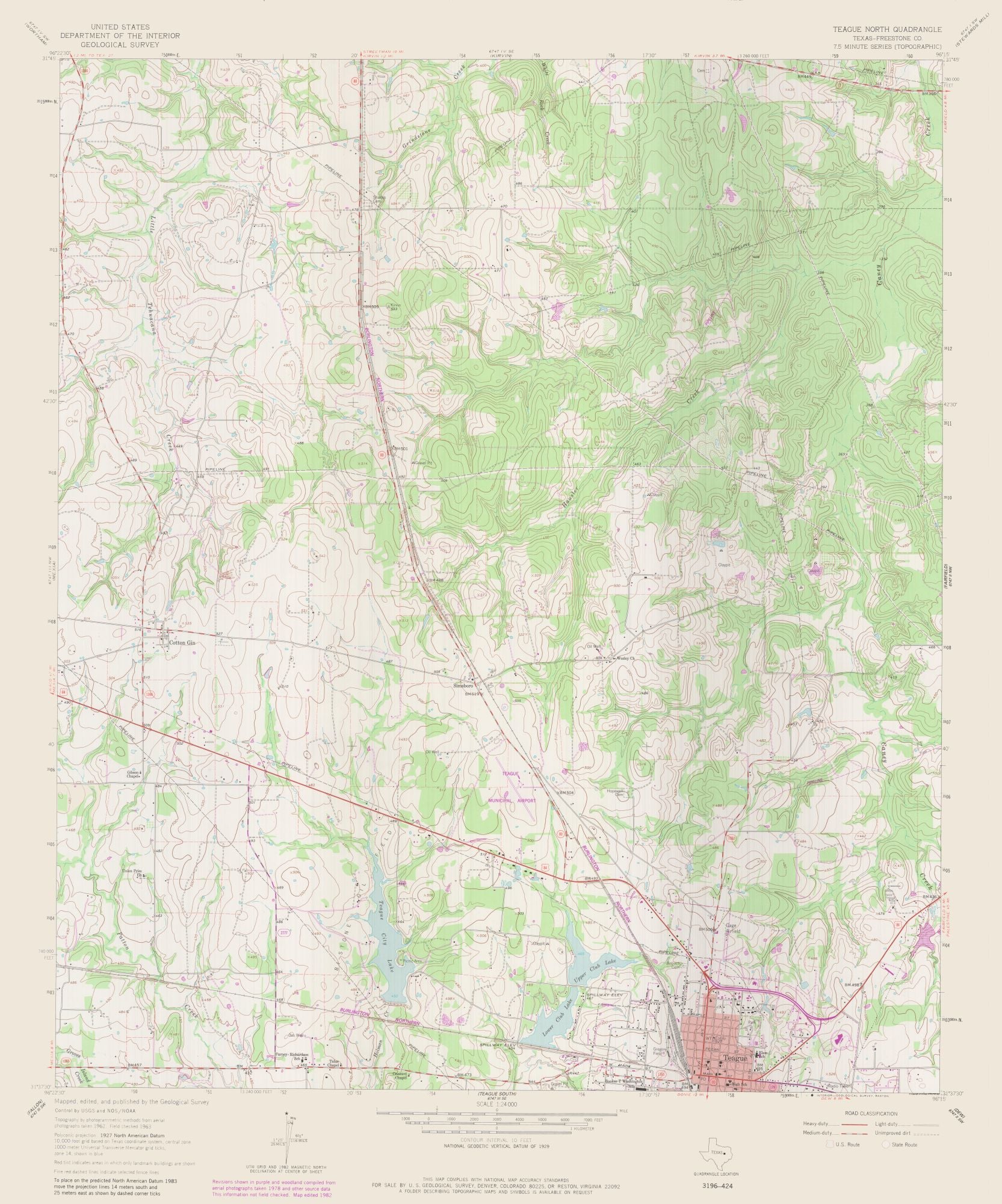 Topographical Map - Teague Texas North Quad - USGS 1963 - 23 x 27.62 ...