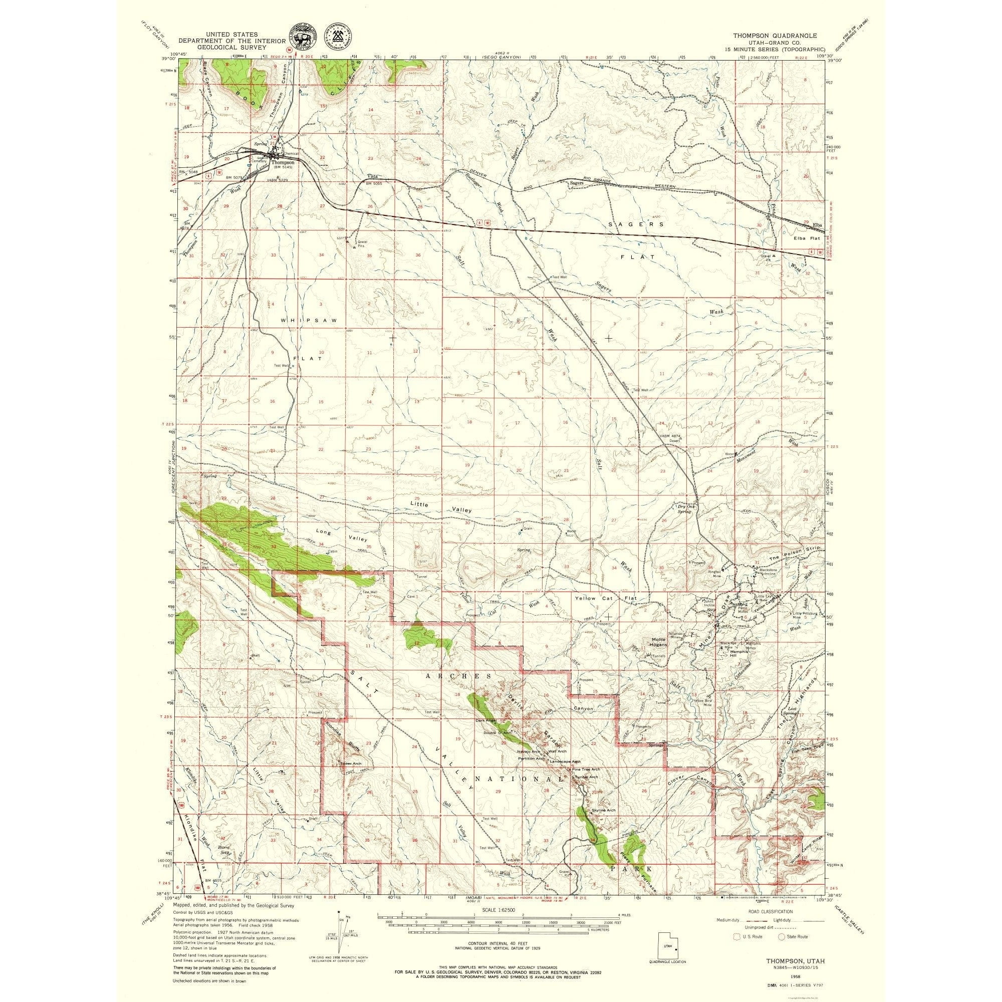 Topographical Map - Thompson Utah Quad - USGS 1958 - 23 x 29.98 ...