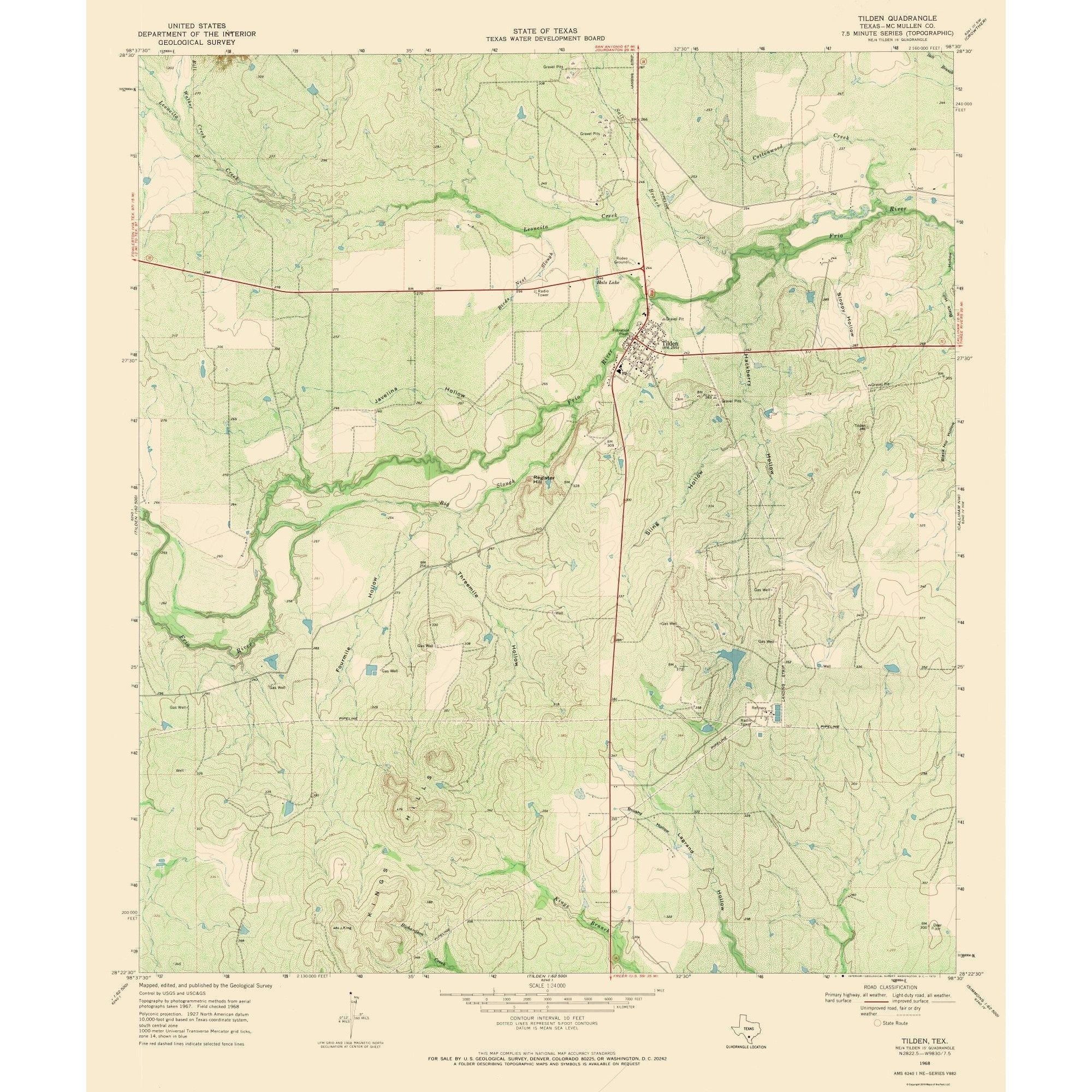 Topographical Map - Tilden Texas Quad - USGS 1968 - 23 x 27.32 ...