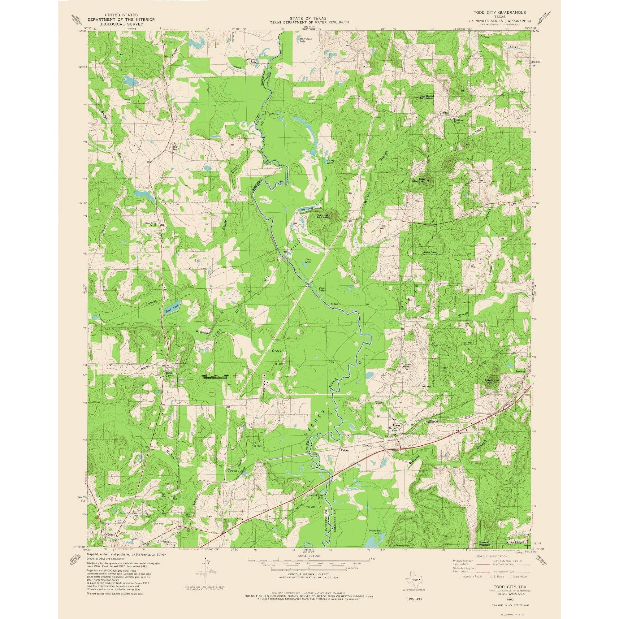 Topographical Map - Todd City Texas Quad - USGS 1982 - 23 x 28.32 ...