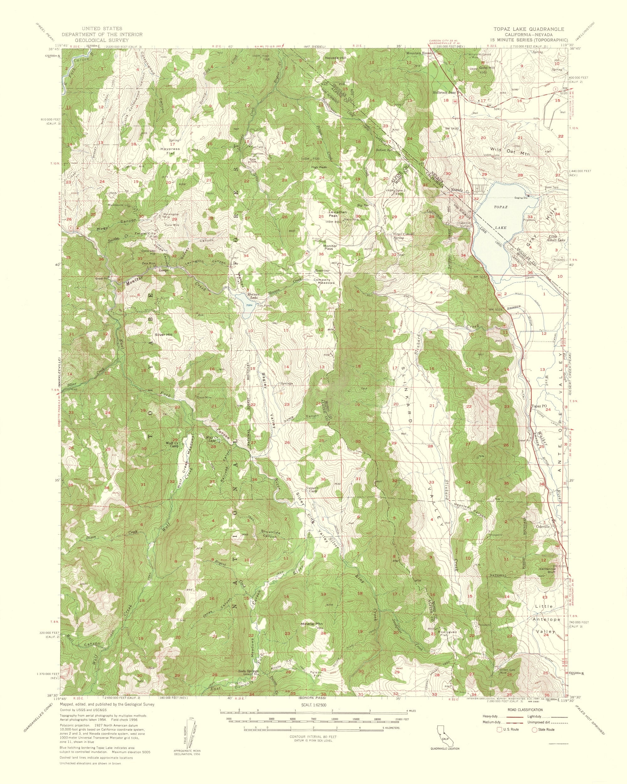 Topographical Map - Topaz Lake California Nevada Quad - USGS 1956 - 23 ...