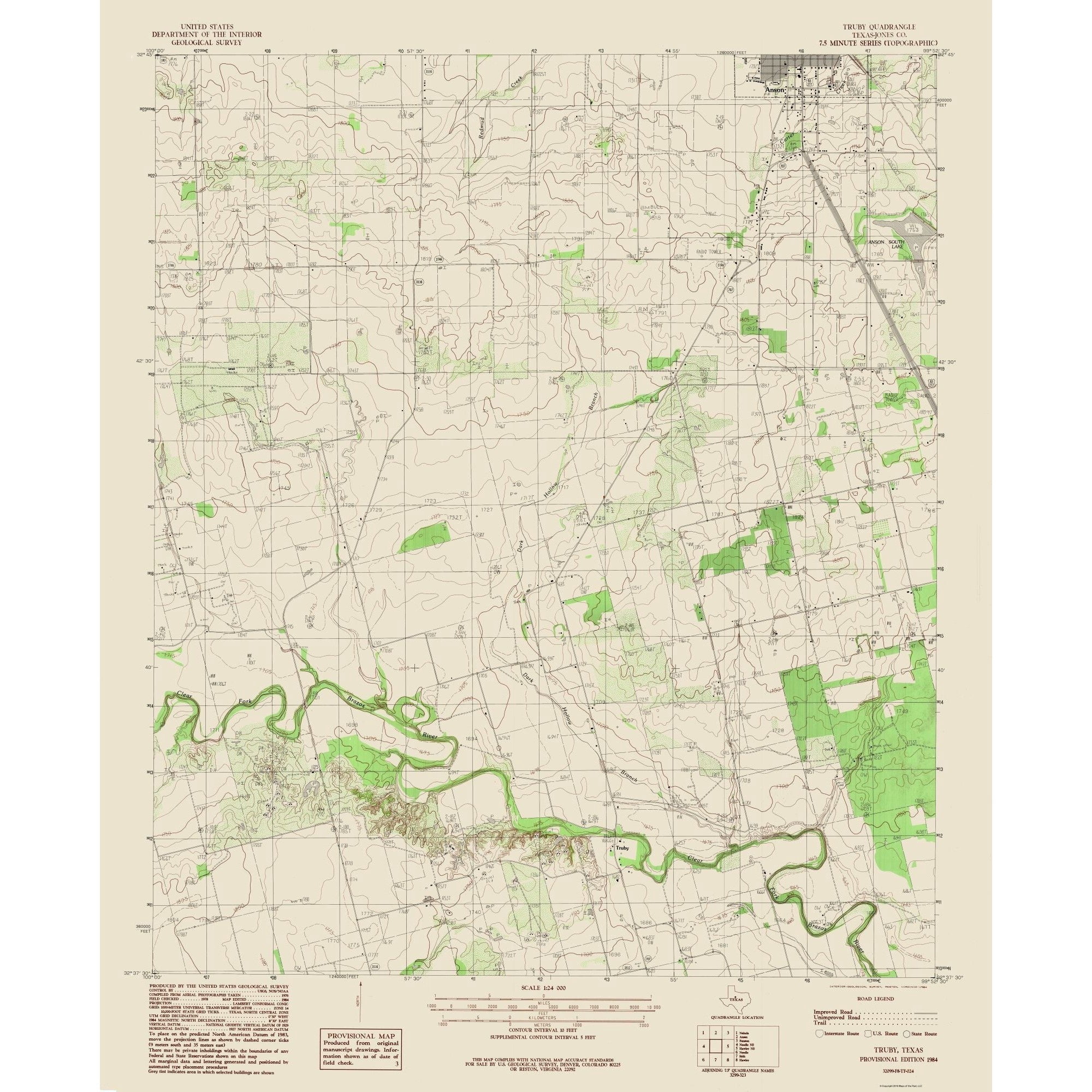 Topographical Map - Truby Texas Quad - USGS 1984 - 23 x 28.16 - Vintage ...